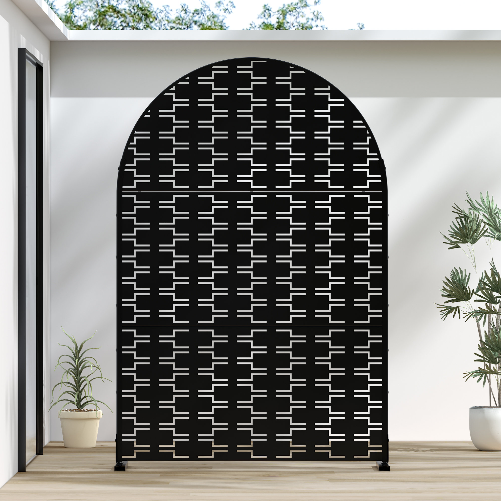 Lumioca 72"x47" Arched Black Metal Outdoor Privacy Screen | Wayfair