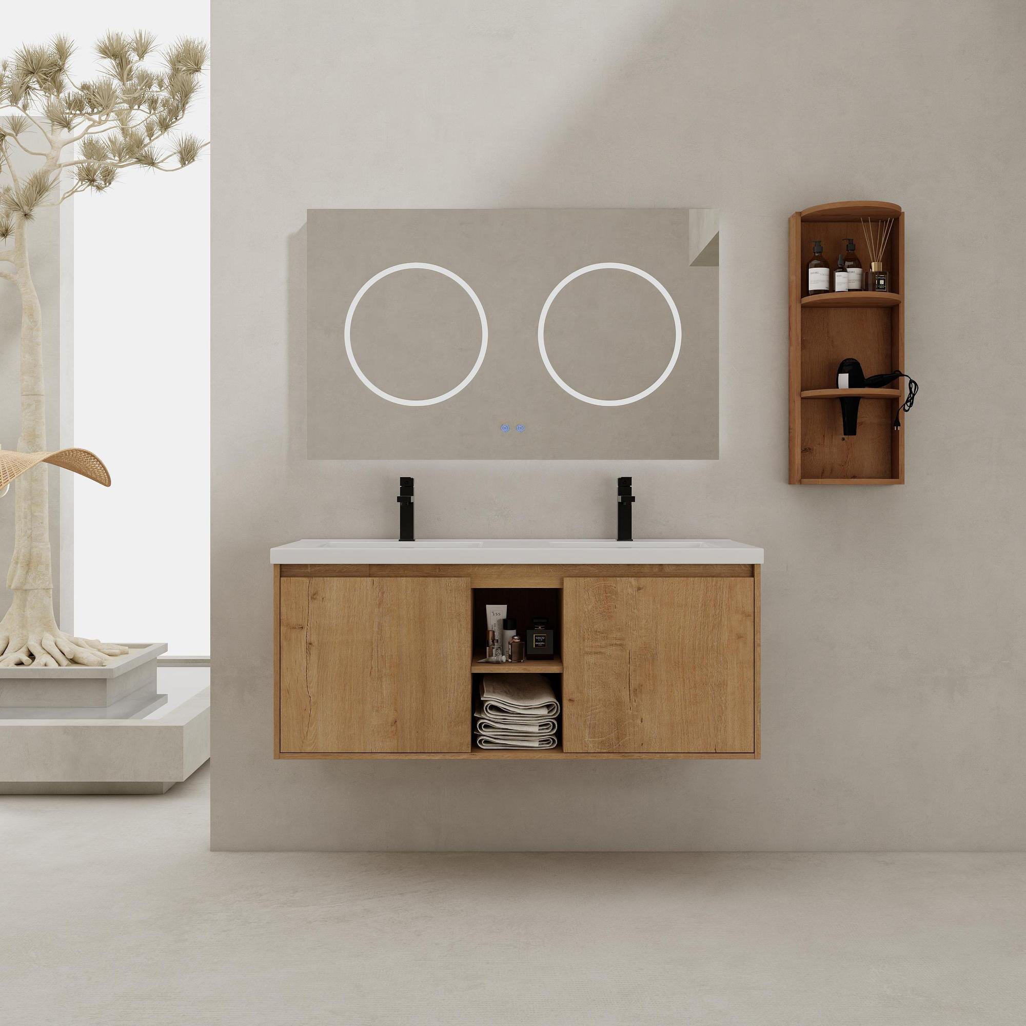 Corrigan Studio® 48"Wall Mounted Bathroom Vanity with Sink and Side ...