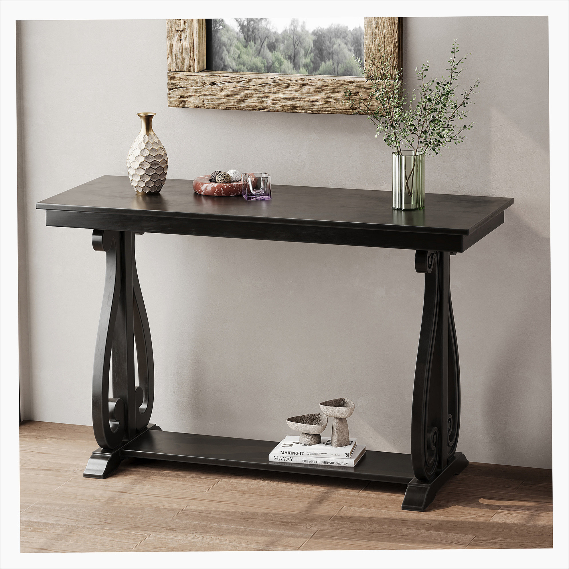Winston Porter 48-Inch Rustic Vintage Console Table --- Farmhouse Style Entryway Table with Open ...