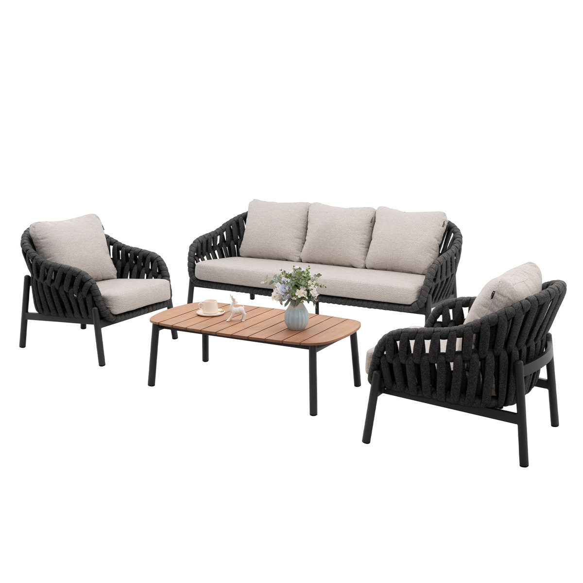 Latitude Run® 4 Pieces Patio Furniture Set Aluminum Conversation Set ...