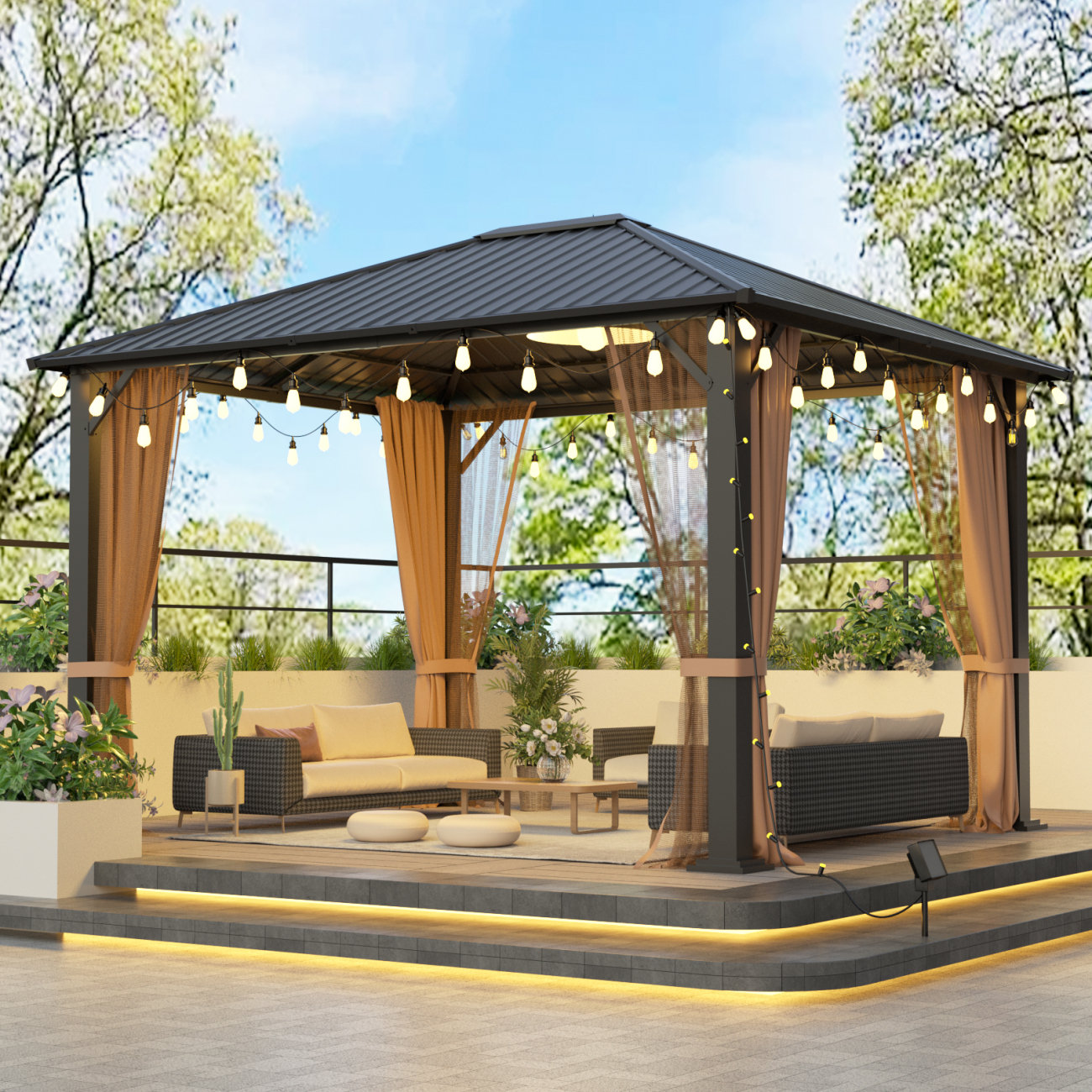 Lipoton 10X12 Hardtop Metal Gazebo,Heavy Duty Pergola With Mosquito ...