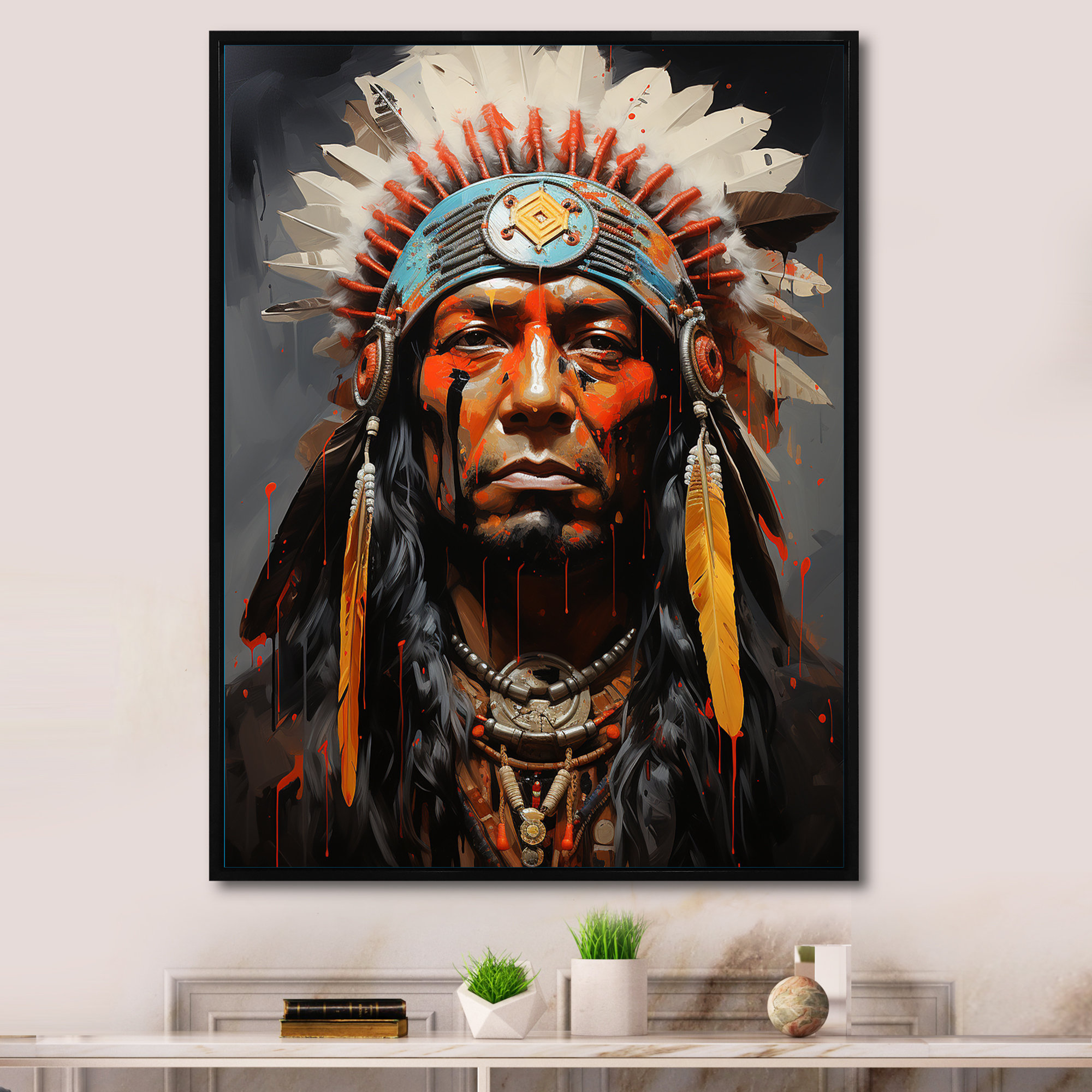 Bungalow Rose Landulf Orange Teal Native American Portrait II | Wayfair