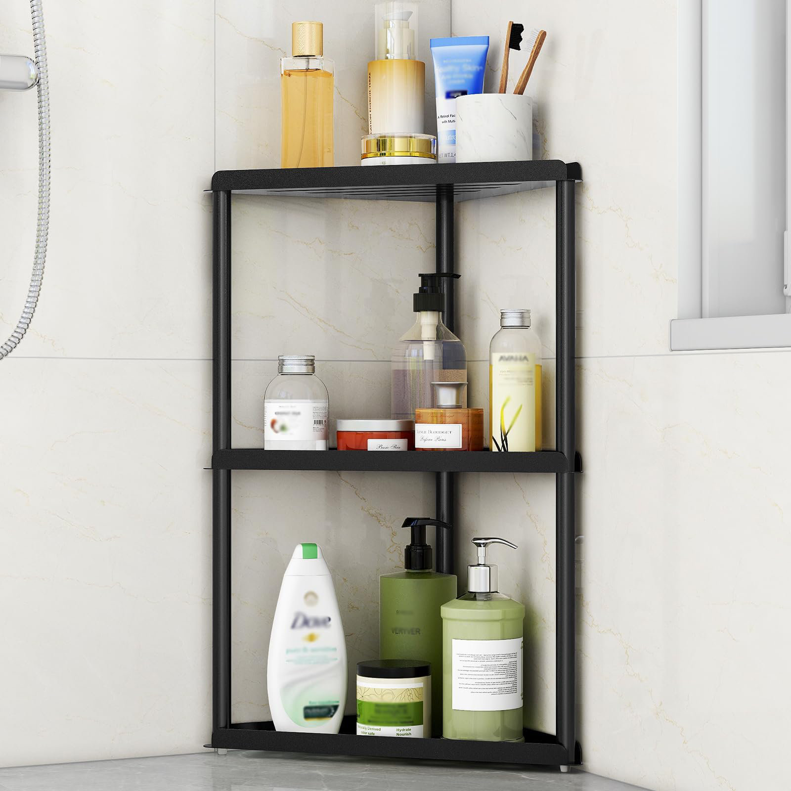 Latitude Run® Matte Black 3-Tier Corner Shower Caddy Stand - Sturdy ...