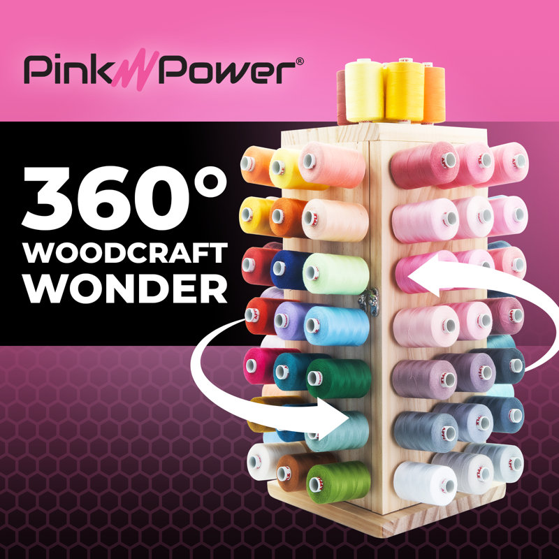Pink Power 84 Spools Thread Sewing Storage Stand - Rotating Wooden ...