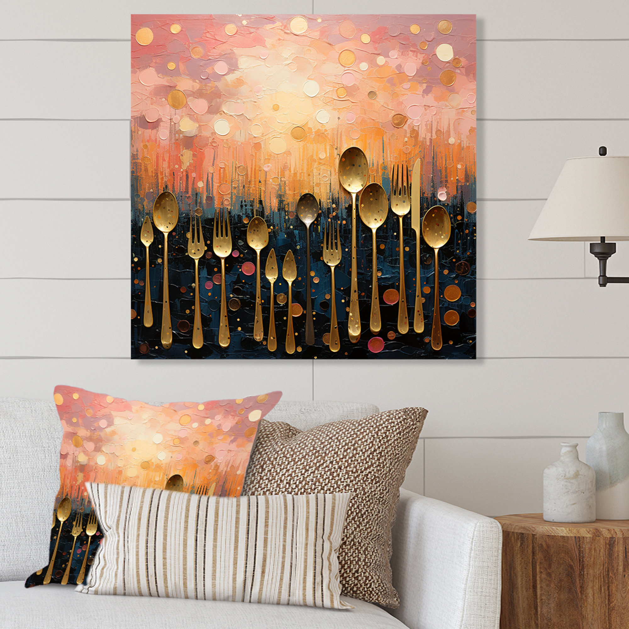 Ivy Bronx Gold Kitchen Cutlery On Pink Sunrise Collage - Kitchen Metal ...