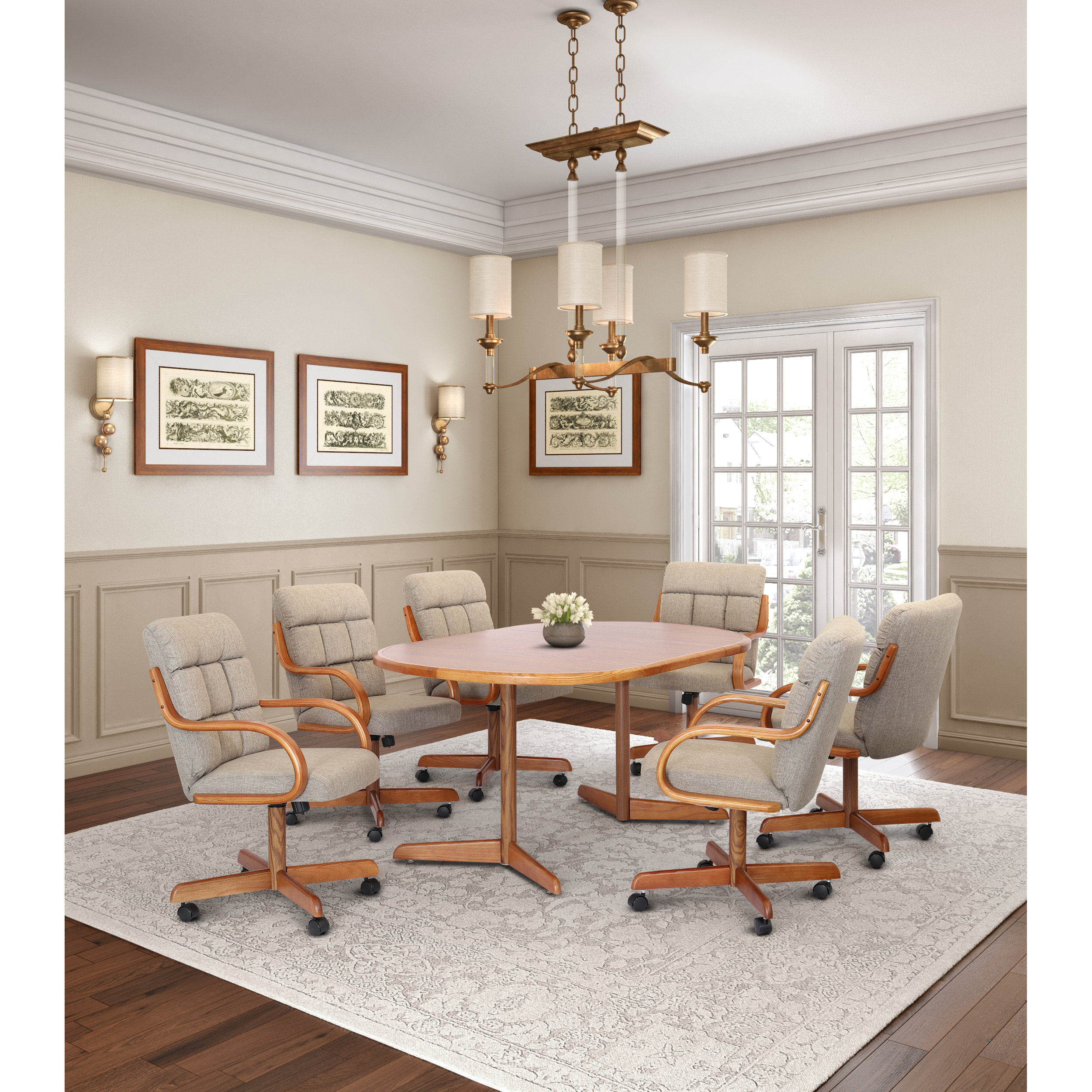 Caster Chair Company 7-Piece Extendable Double-Pedestal Caster Dining ...