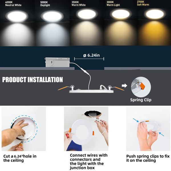 WYZM 6in Colour Adjustable LED Recessed Downlight with Night Light 12 ...