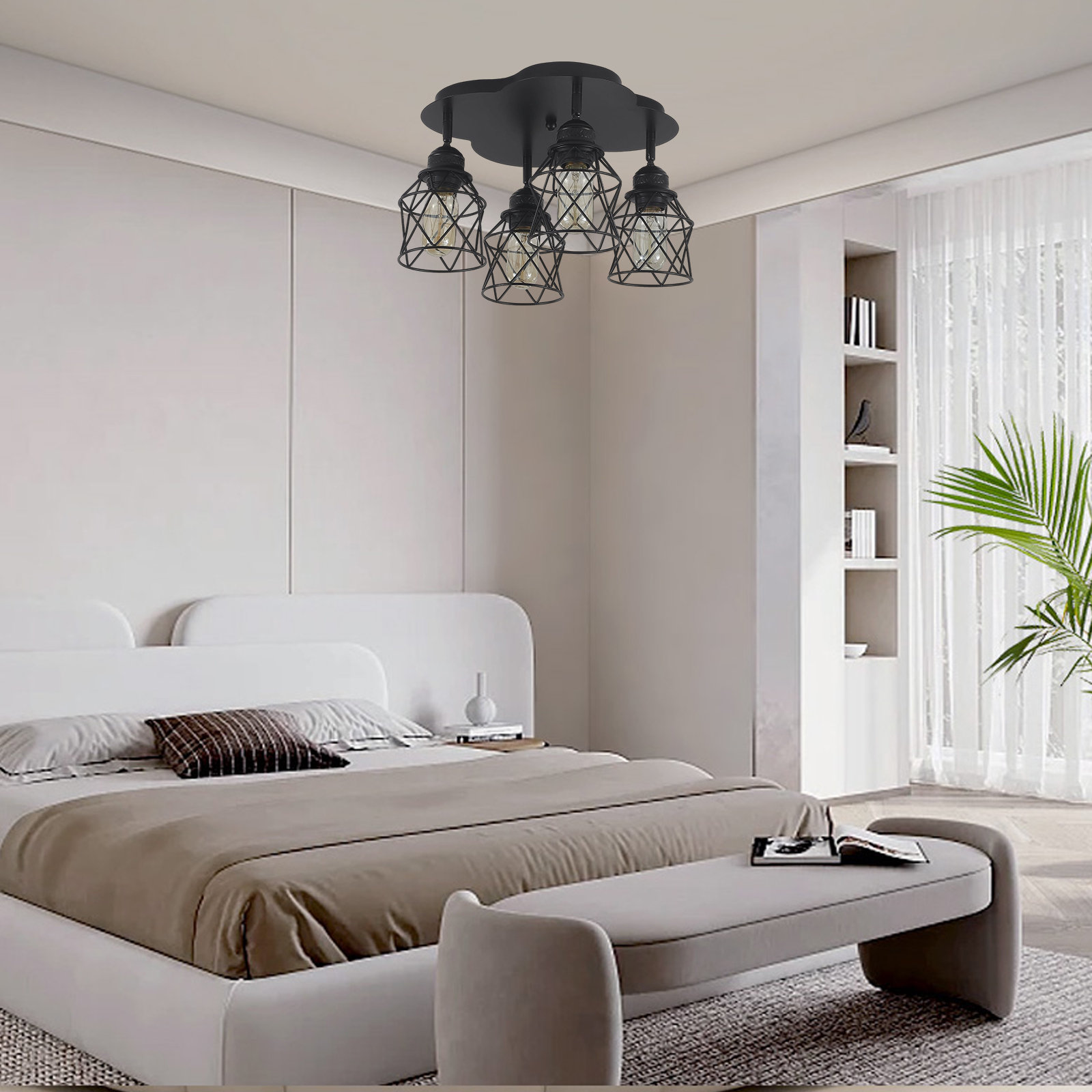 17 Stories Adjustable Semi-Recessed Ceiling Light, 4 Lights, Metal Cage ...