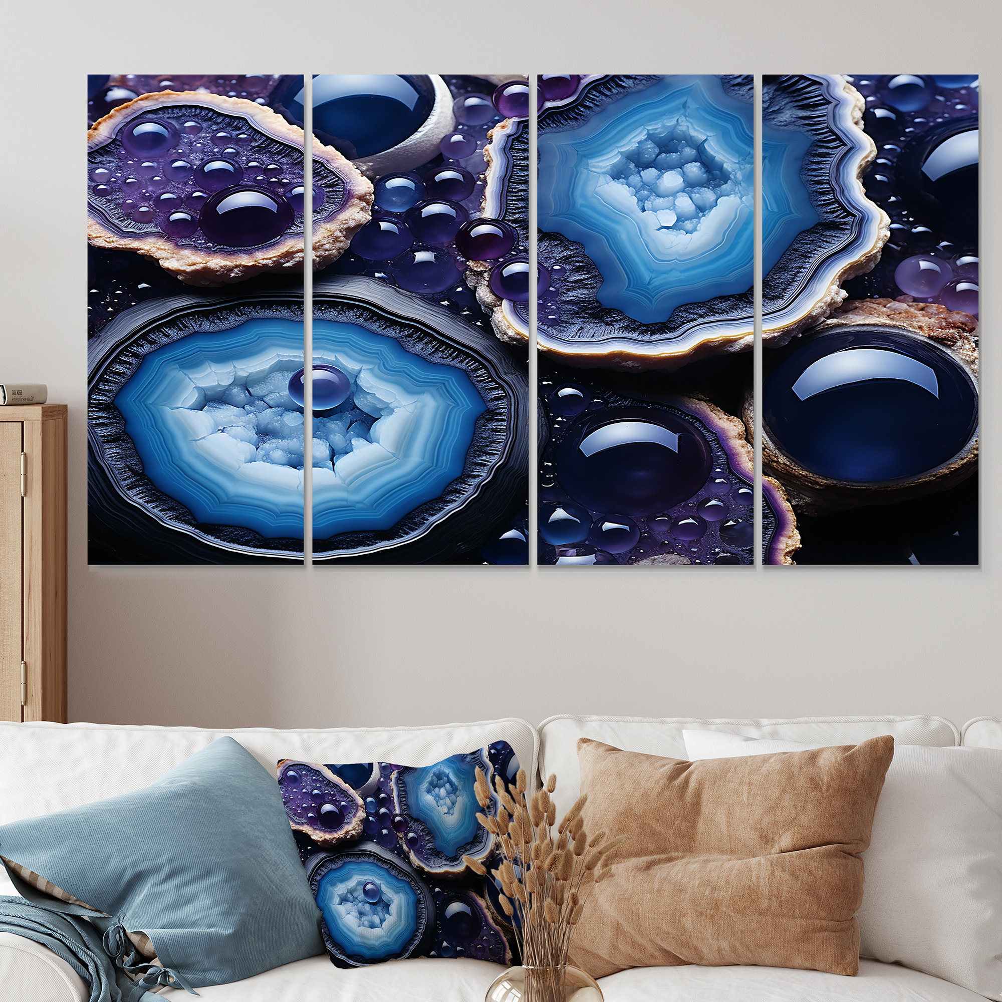 Mercer41 Blue Stone Geode Volcano - Stone Geode 4 Piece Wall Art Set ...