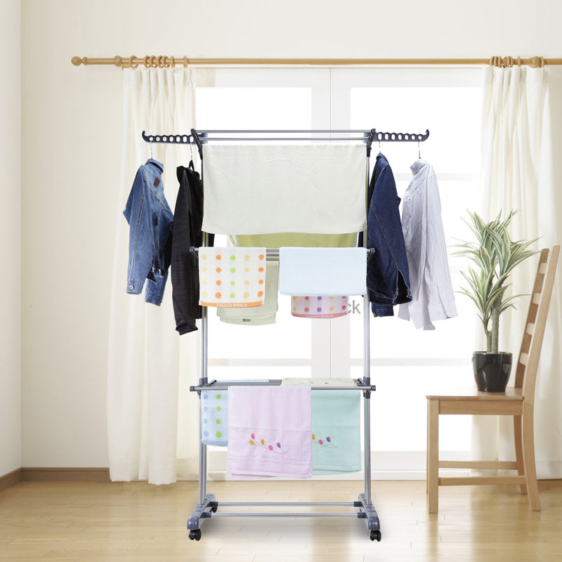 Rebrilliant Clothes Drying Rack, 4-Tier Collapsible Rolling Dryer ...