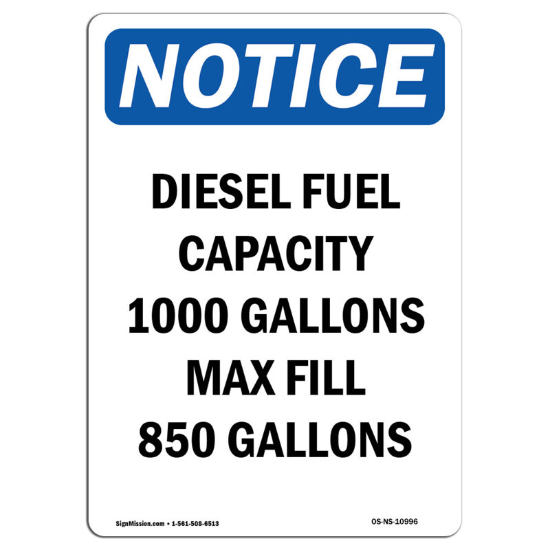 SignMission Diesel Fuel Capacity 1000 Gallons Sign | Wayfair