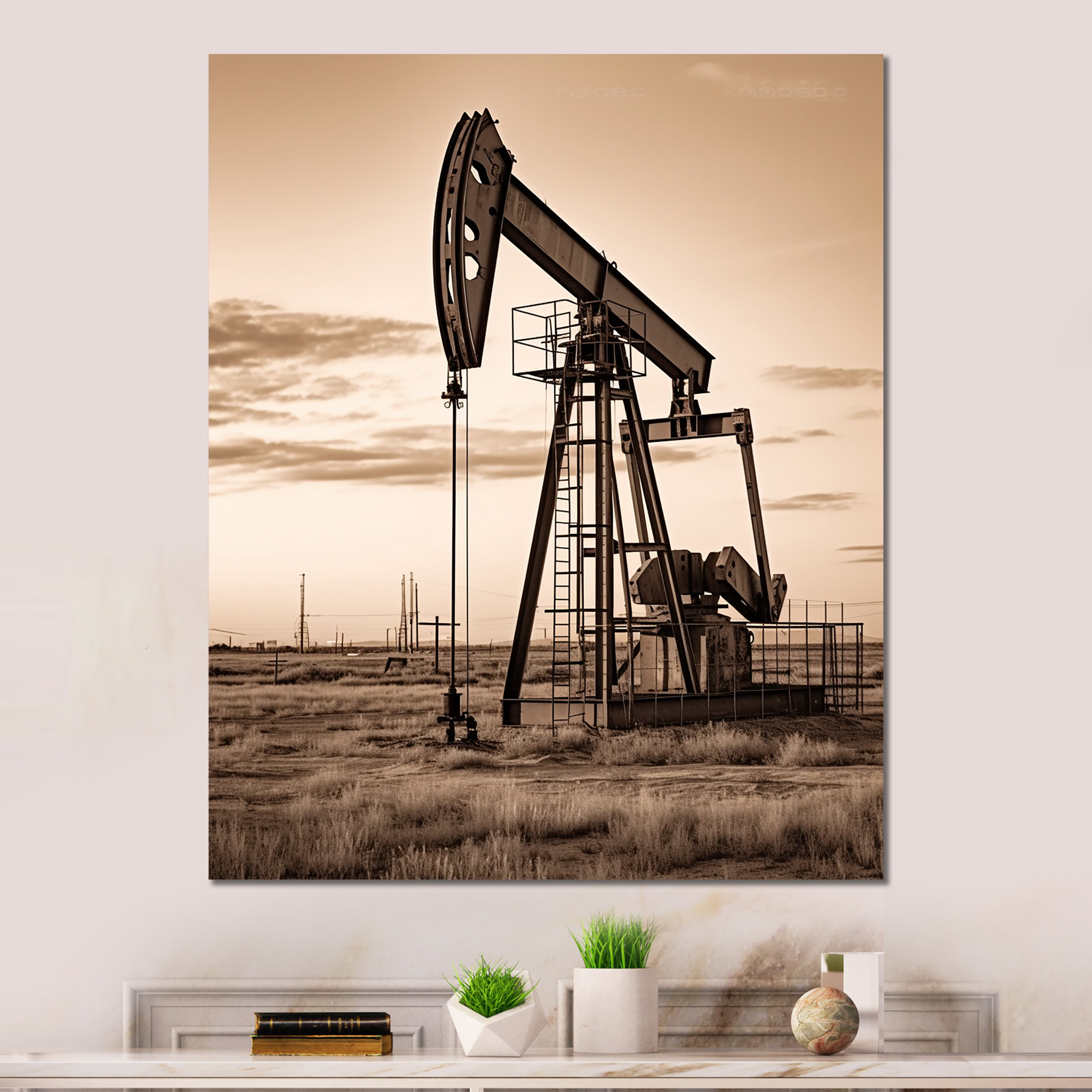 Latitude Run® " Sepia Oil Drilling Rig Fields Horizon " on | Wayfair