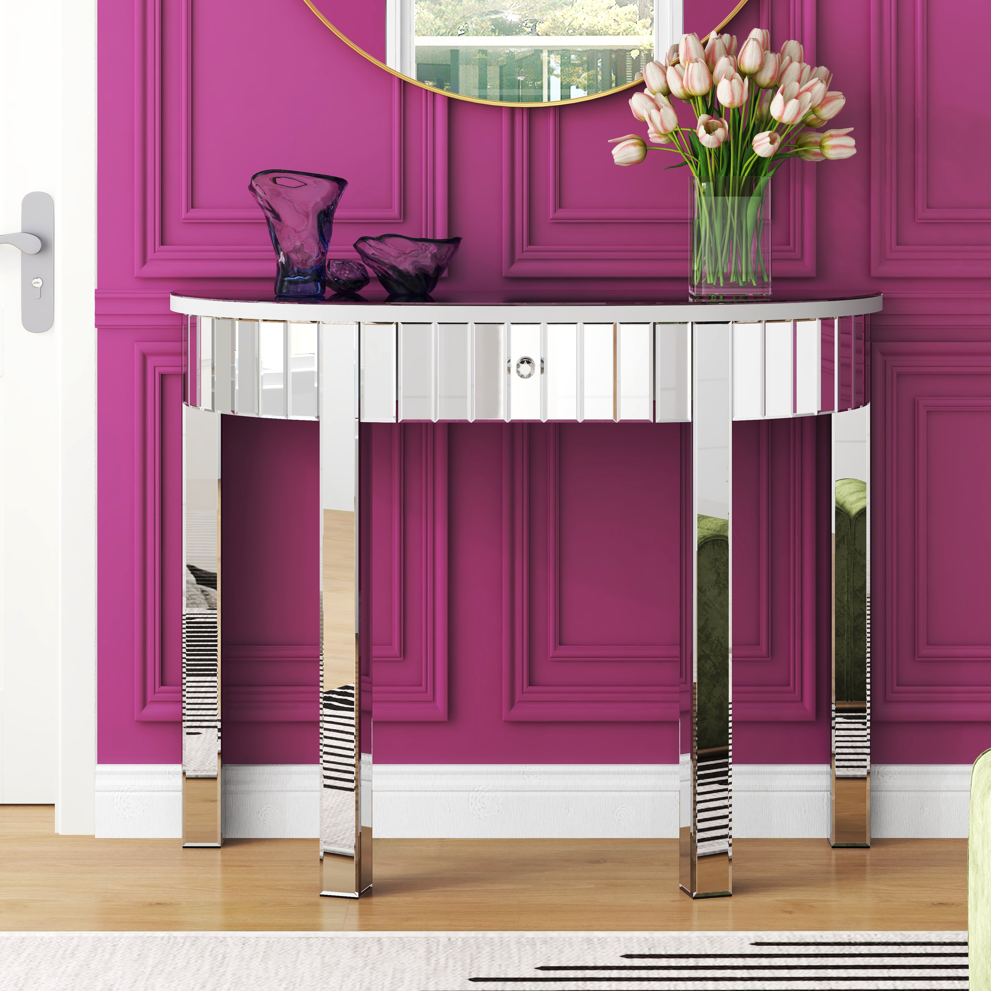 Mercer41 Adriatik Half-Moon Shaped Console Table With 1 Drawer ...