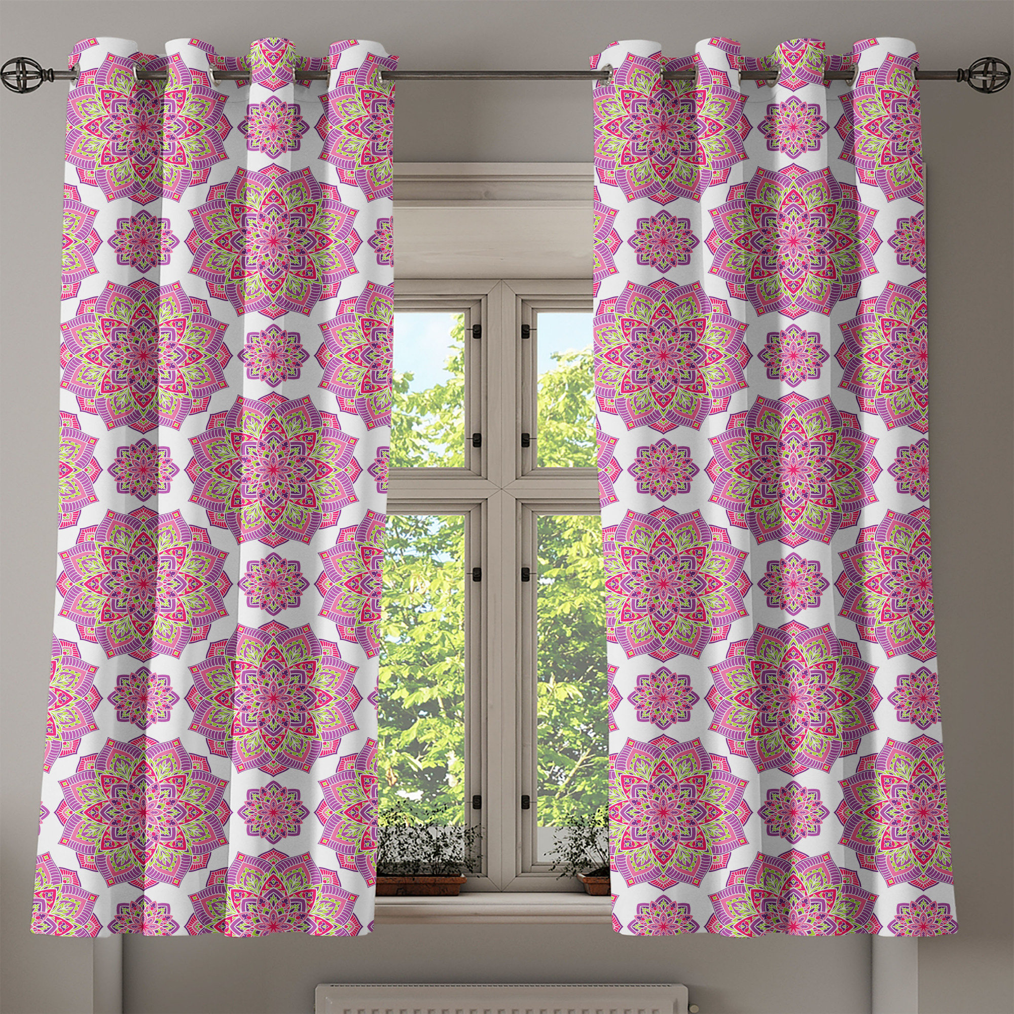 Ambesonne Purple Mandala Grommet Curtain, Shabby Form Lotus Flower ...