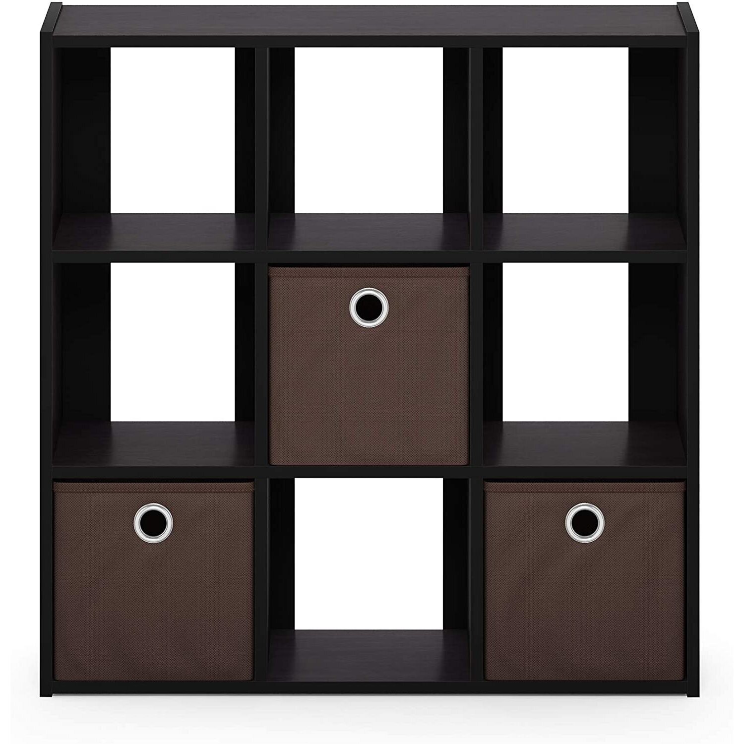 Ebern Designs Simplistic 9-Cube Organizer With Bins - Dark Walnut | Wayfair
