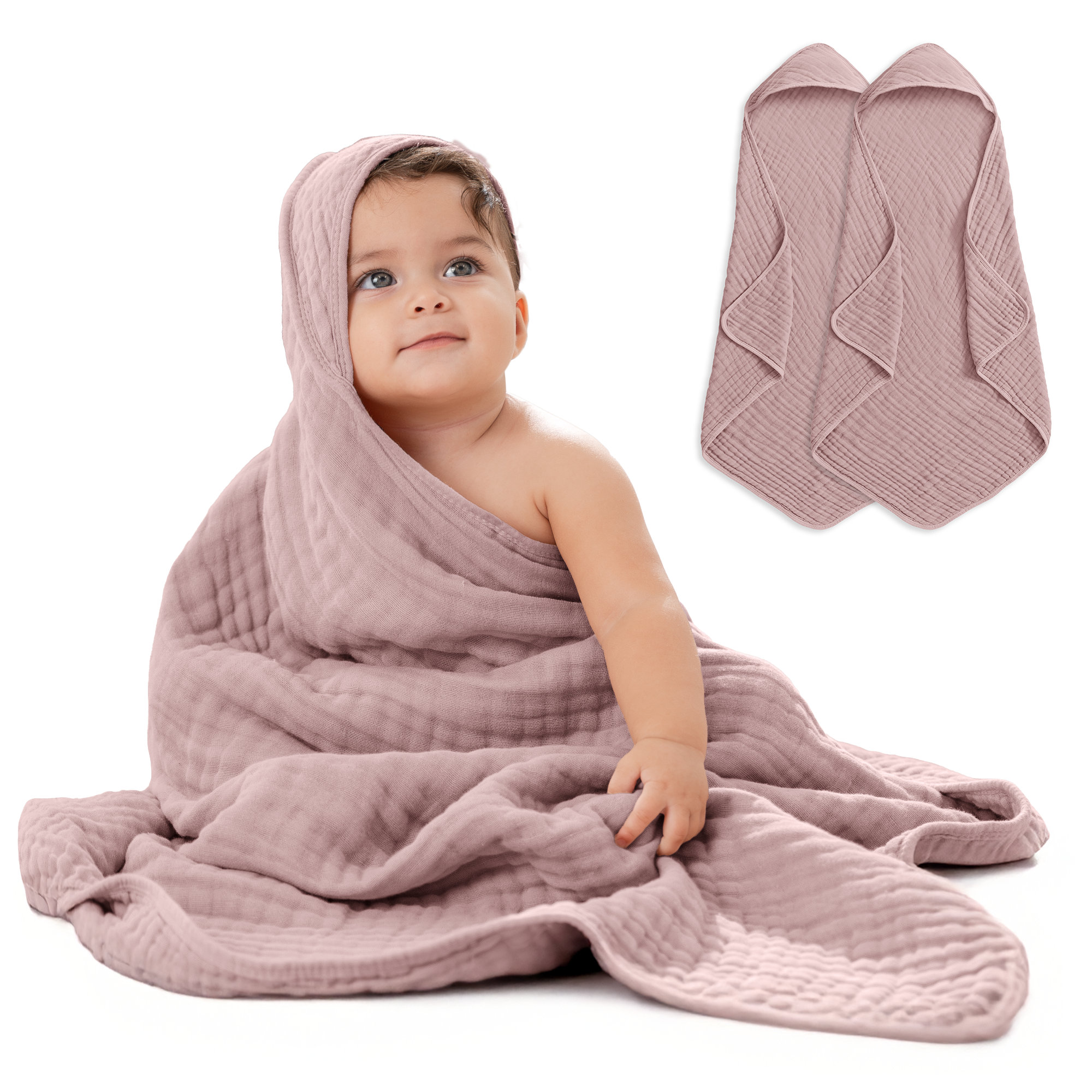 Comfy Cubs Hooded Baby Towel 2-Pack, Large 32 x 32 Inch - 6 Layer 100% ...