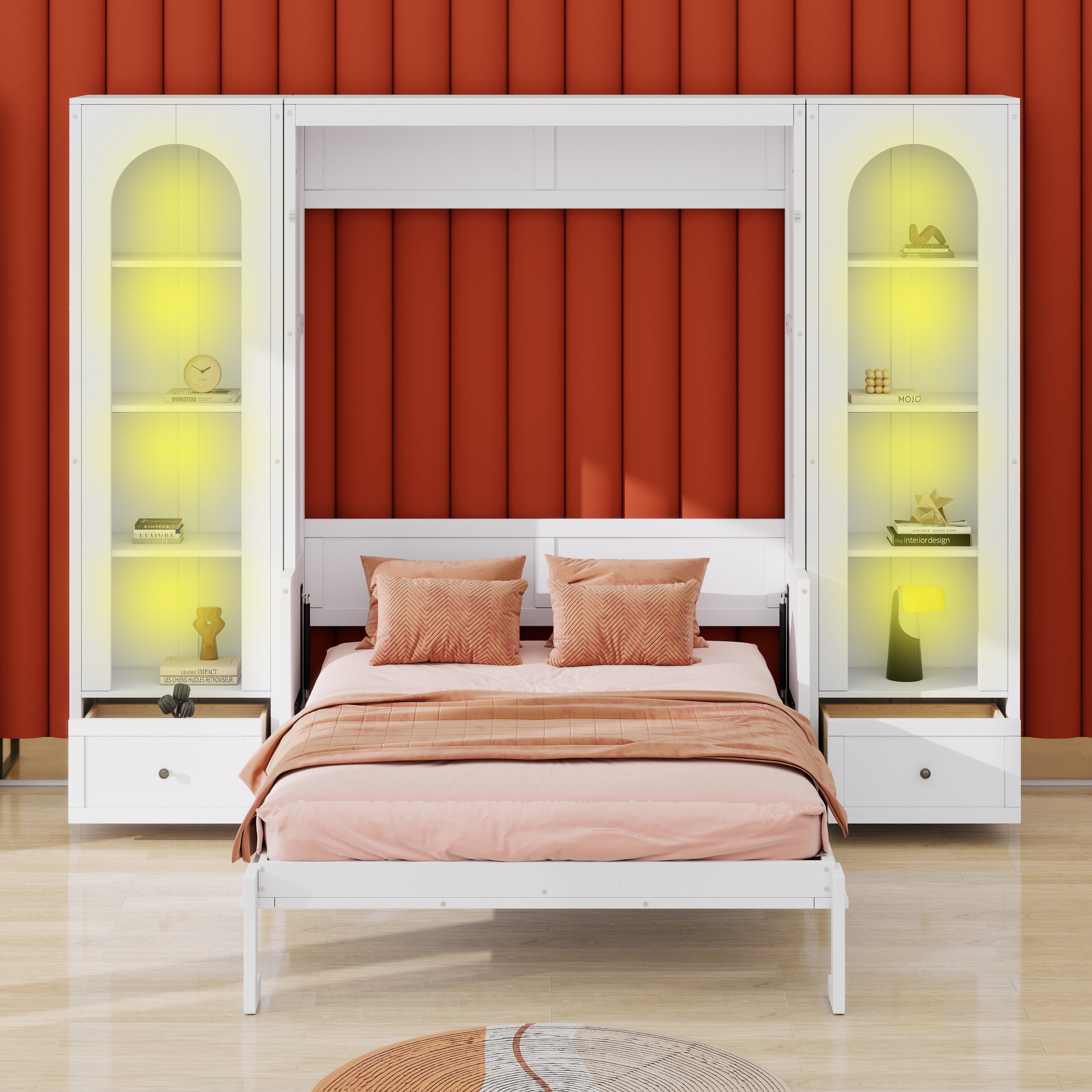 Hokku Designs Modern Murphy Platform Bed With Shelf,Side Cabinets ...