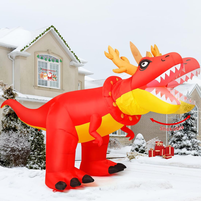 The Holiday Aisle® Christmas Inflatable 9.5 FT Christmas Dinosaur ...