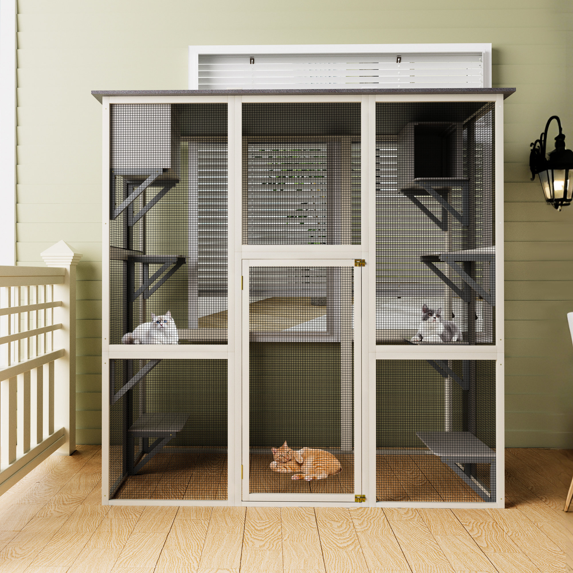Tucker Murphy Pet™ Wooden Gray Outdoor Cat House, Asphalt Roof, 6 ...