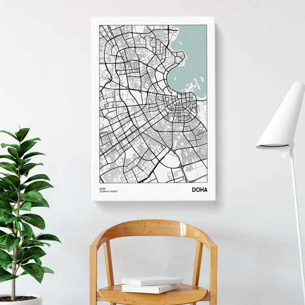 East Urban Home Map Doha Qatar - Wrapped Canvas Art Prints | Wayfair.co.uk
