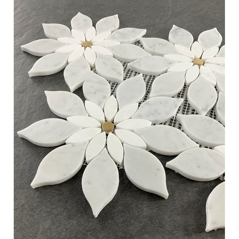 ES Stone 8.5" x 8.5" Flower Pattern Marble Mosaic Wall & Floor Tile ...