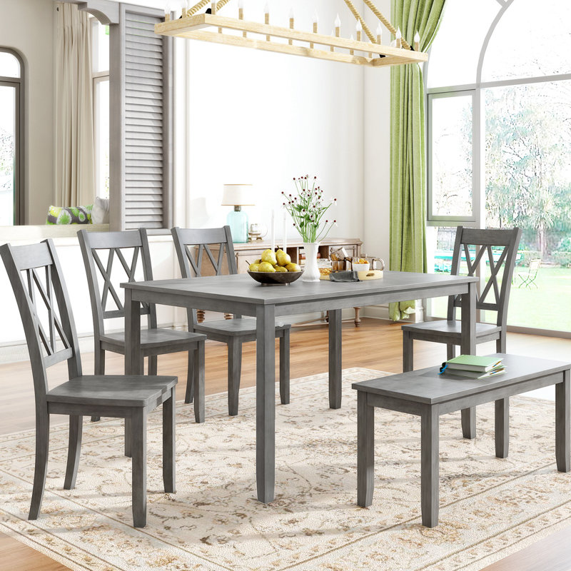 Winston Porter Dining Set with Bench Dining Table with Bench Farmhouse ...