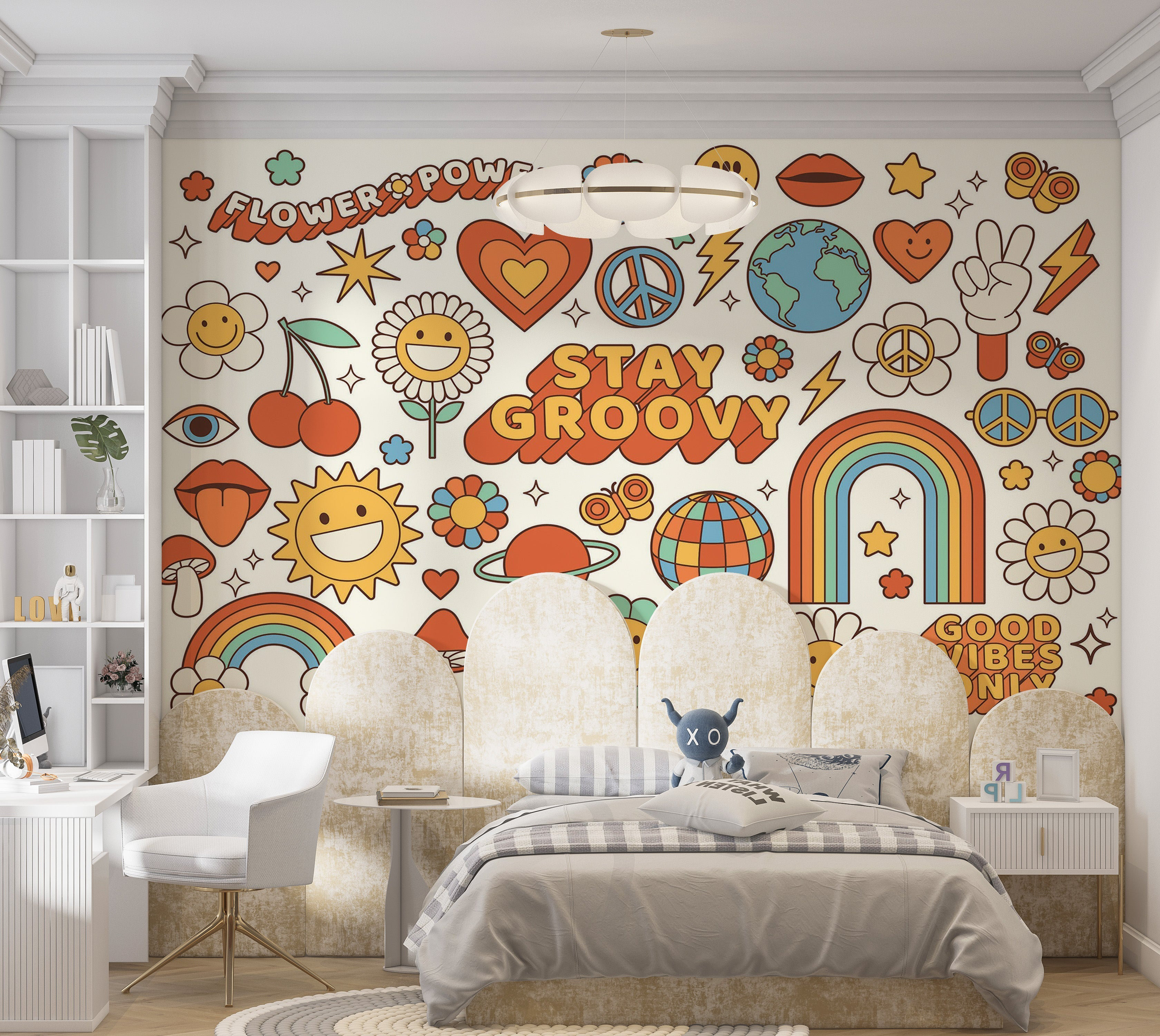 Dakota Fields Premium Peel & Stick Wall Mural - Retro Hippie Style ...