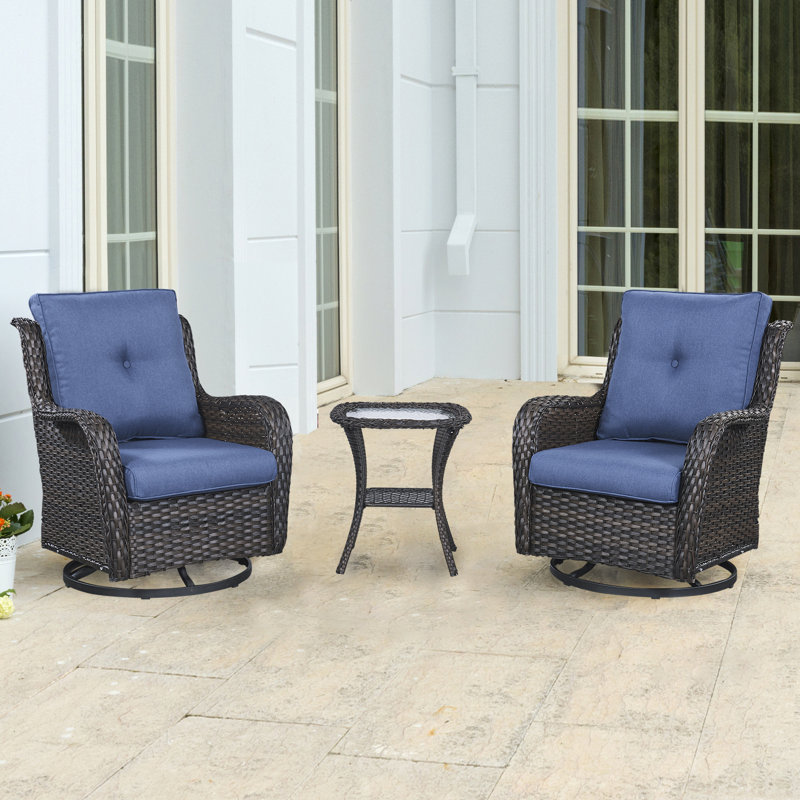 Red Barrel Studio® Patio Swivel Wicker Outdoor Rocking Chairs with Side ...