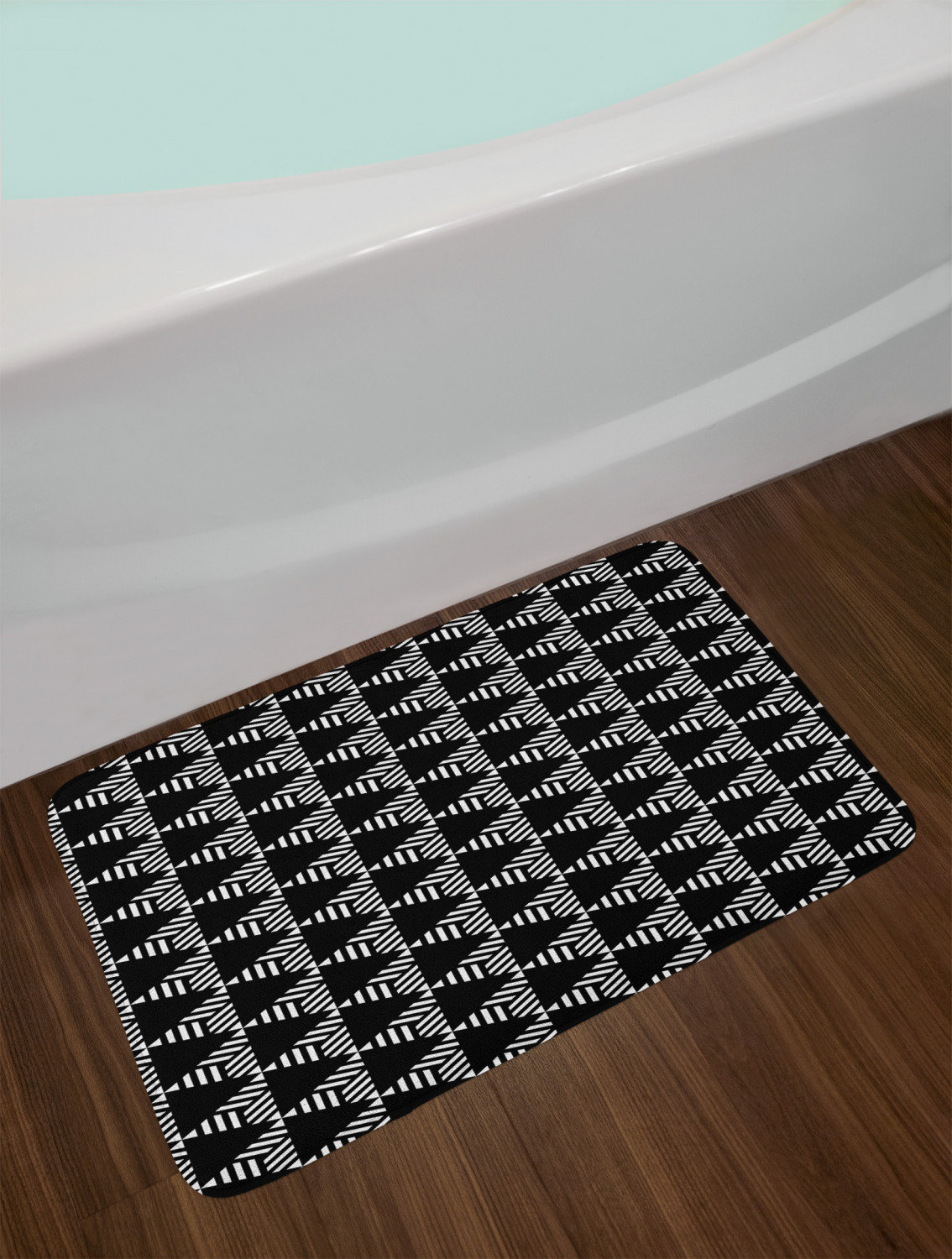 East Urban Home Triangles From with Monochrome Bath Rug | Wayfair