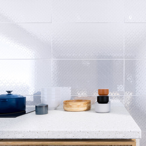 Qube Tiles Silom White Etoile 12" x 24" Glossy 3D Textured Wall Tile ...