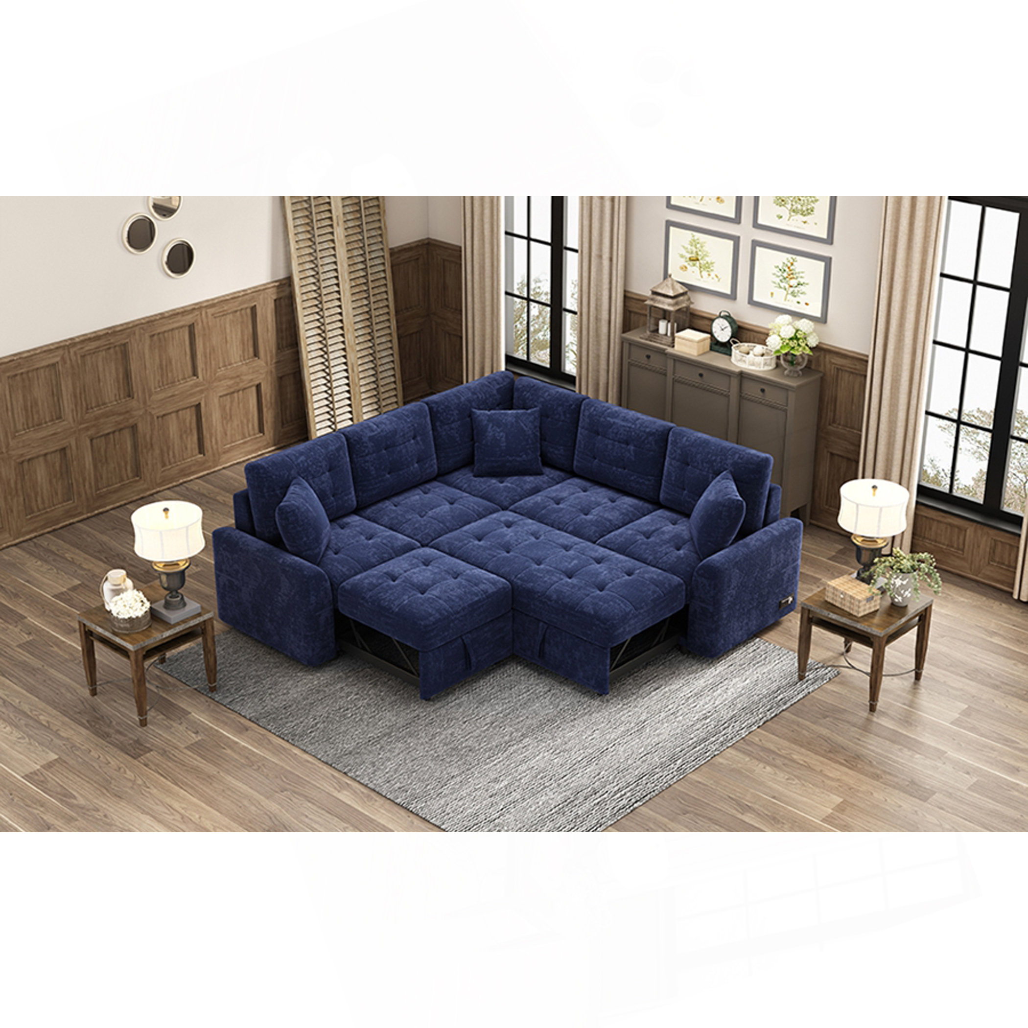 Latitude Run® 82.6" L-Shape Sofa Bed Pull-Out Sleeper Sofa With Wheels ...
