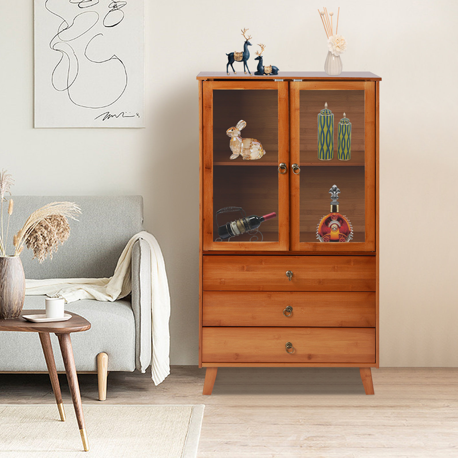 Hokku Designs Buffet décoratif en bambou Aamanee avec 2 portes en ...