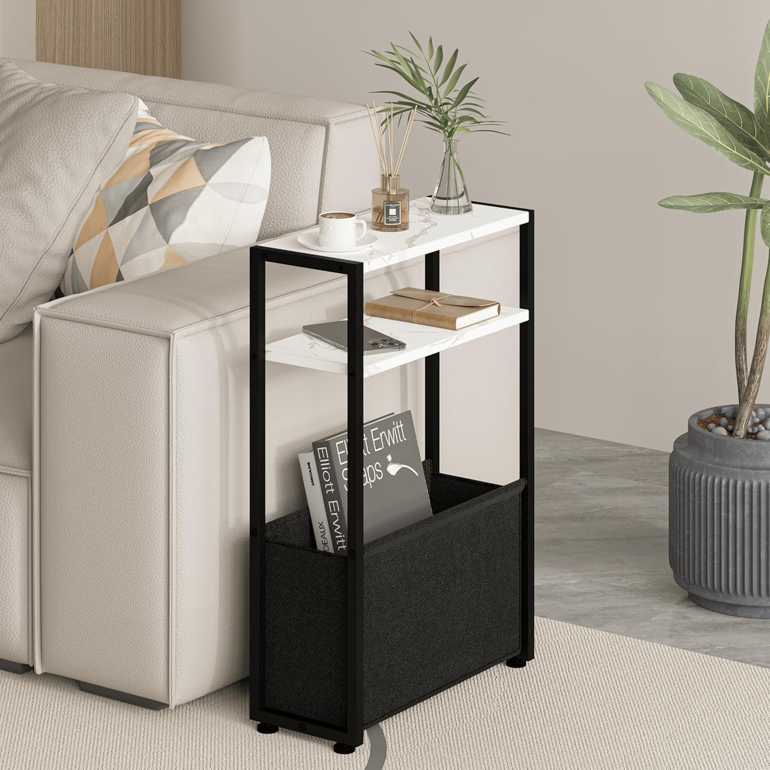 Wrought Studio™ Slim End Tables with Fabric Basket, Skinny Table for ...