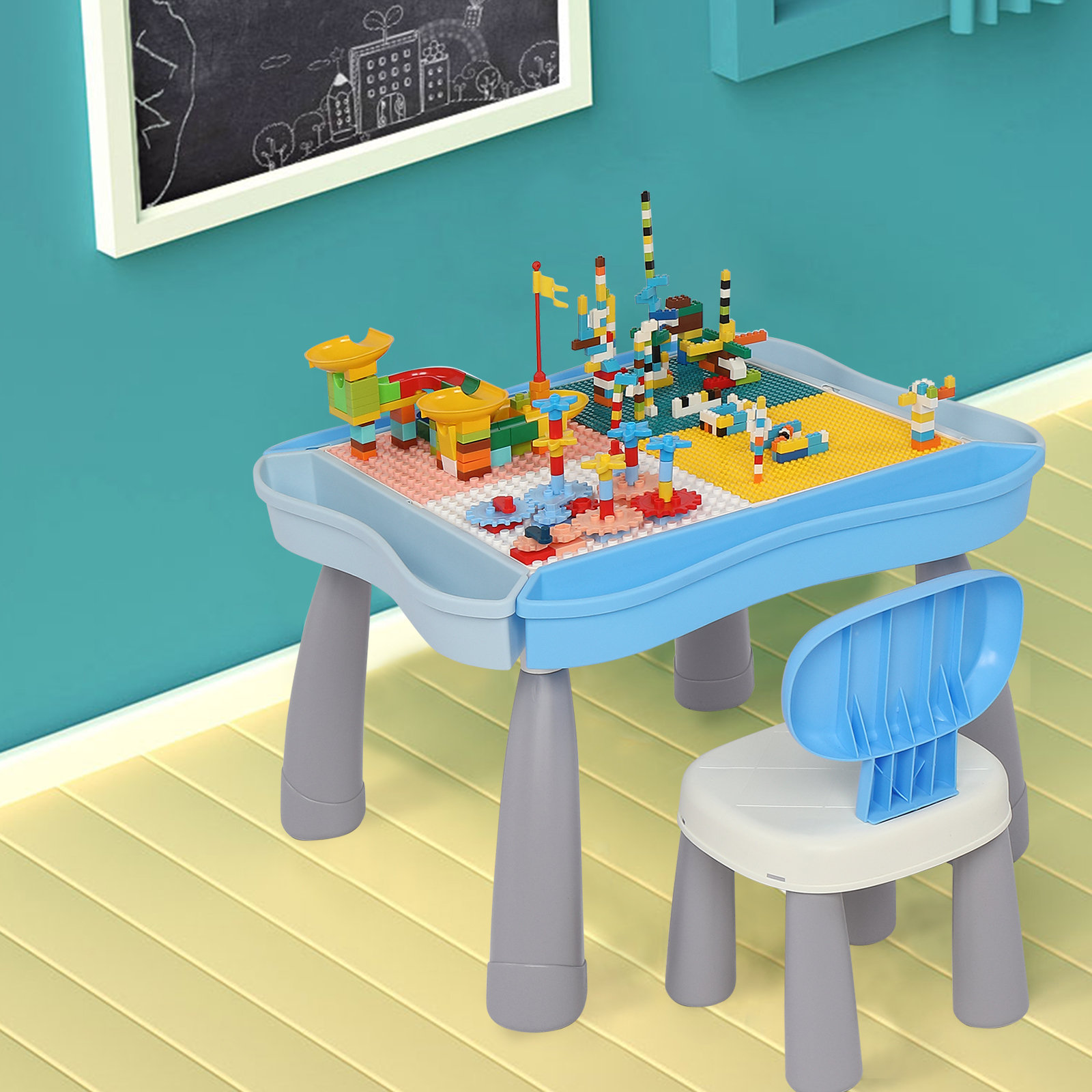 Zoomie Kids Stottville Kids Square Interactive Table and Chair Set ...