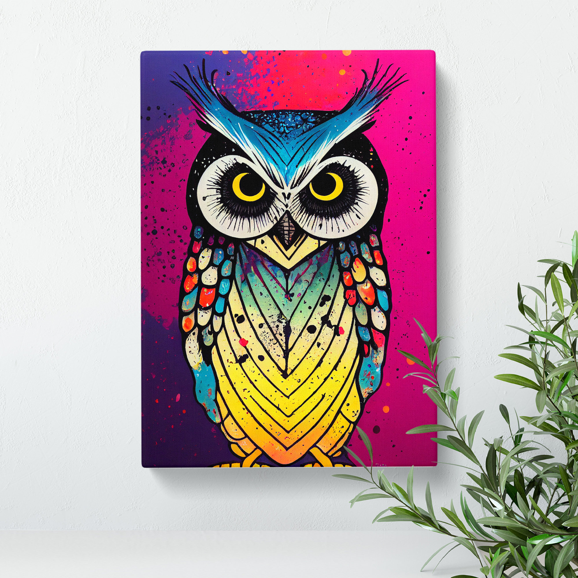 Alpen Home Owl Paint Splash No.5 Abstract - Wrapped Canvas Graphic Art ...