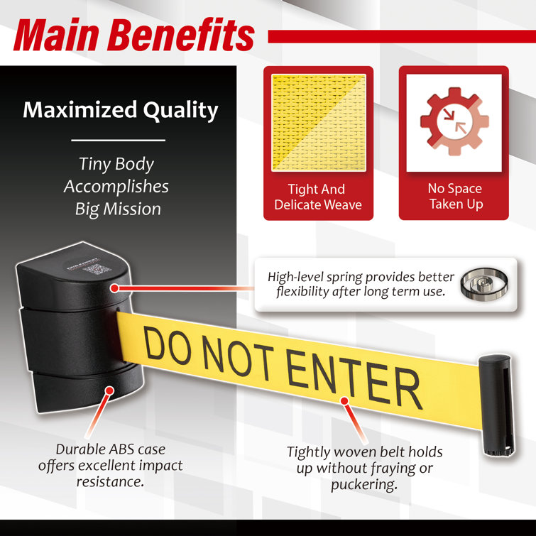 DuraSteel Retractable Wall Mount Caution Belt - 6.5 Ft. Yellow Do Not ...
