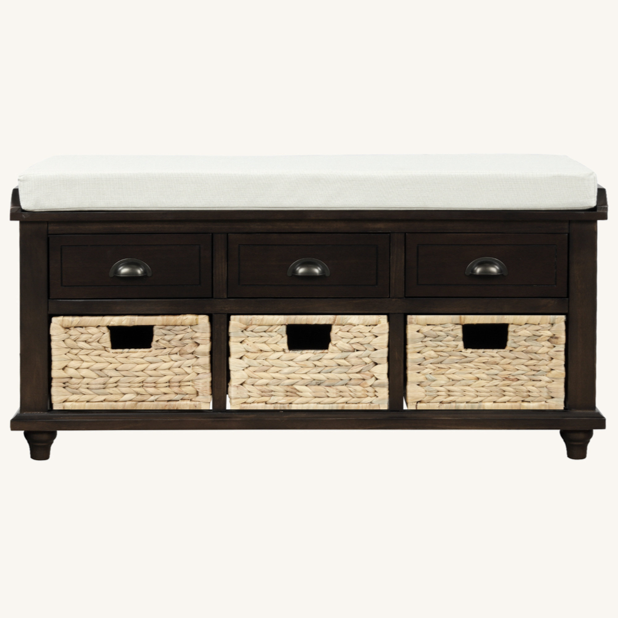 Bay Isle Home™ Rustic Storage Bench With 3 Drawers And 3 Rattan Baskets ...