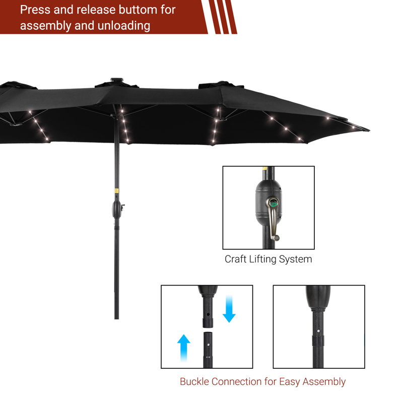 Arlmont & Co. Ruhena 180" × 108" Lighted Market Umbrella Rectangular ...
