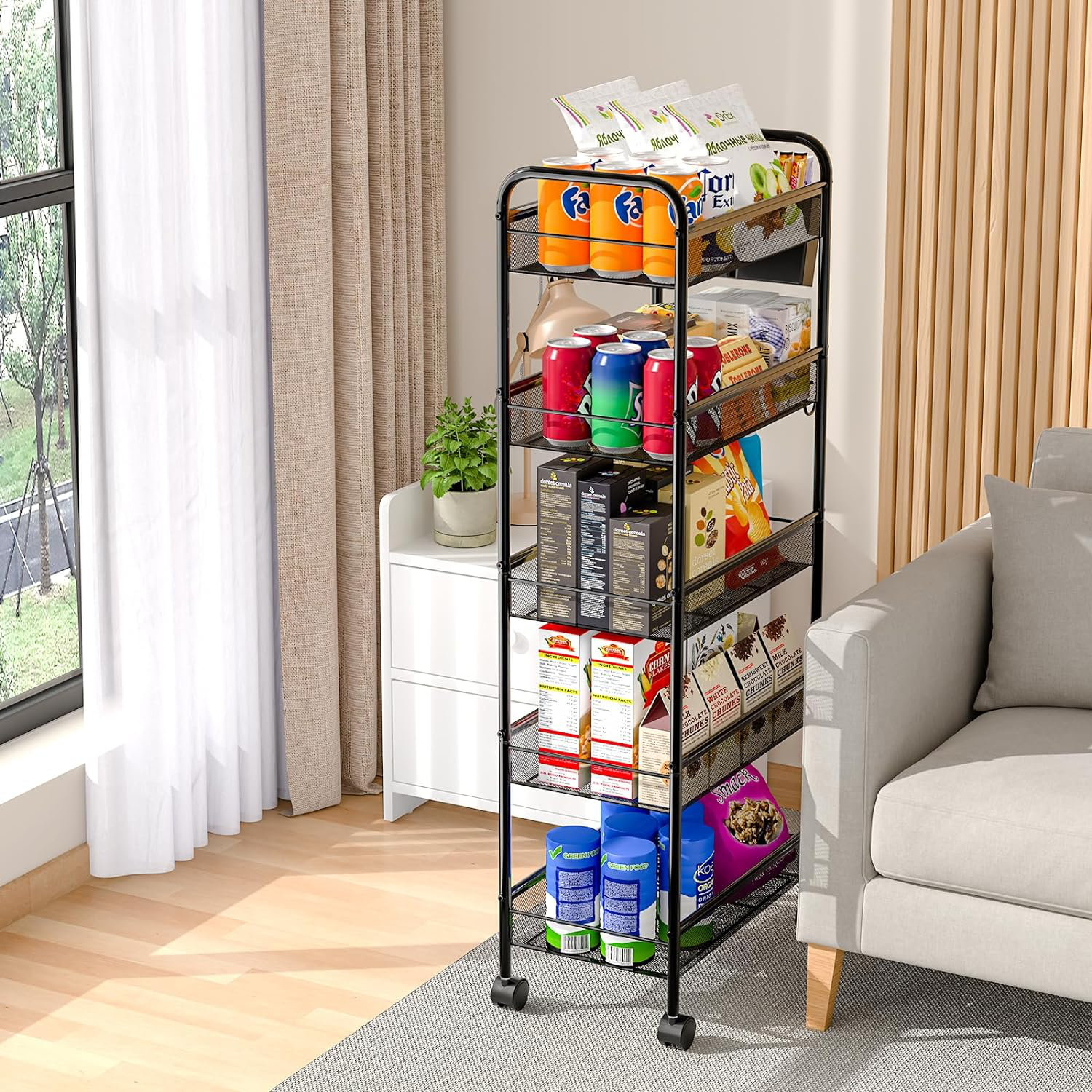 DNGJU 5 Tier Metal Rolling Storage Cart, Utility Organizer Cart Storage ...