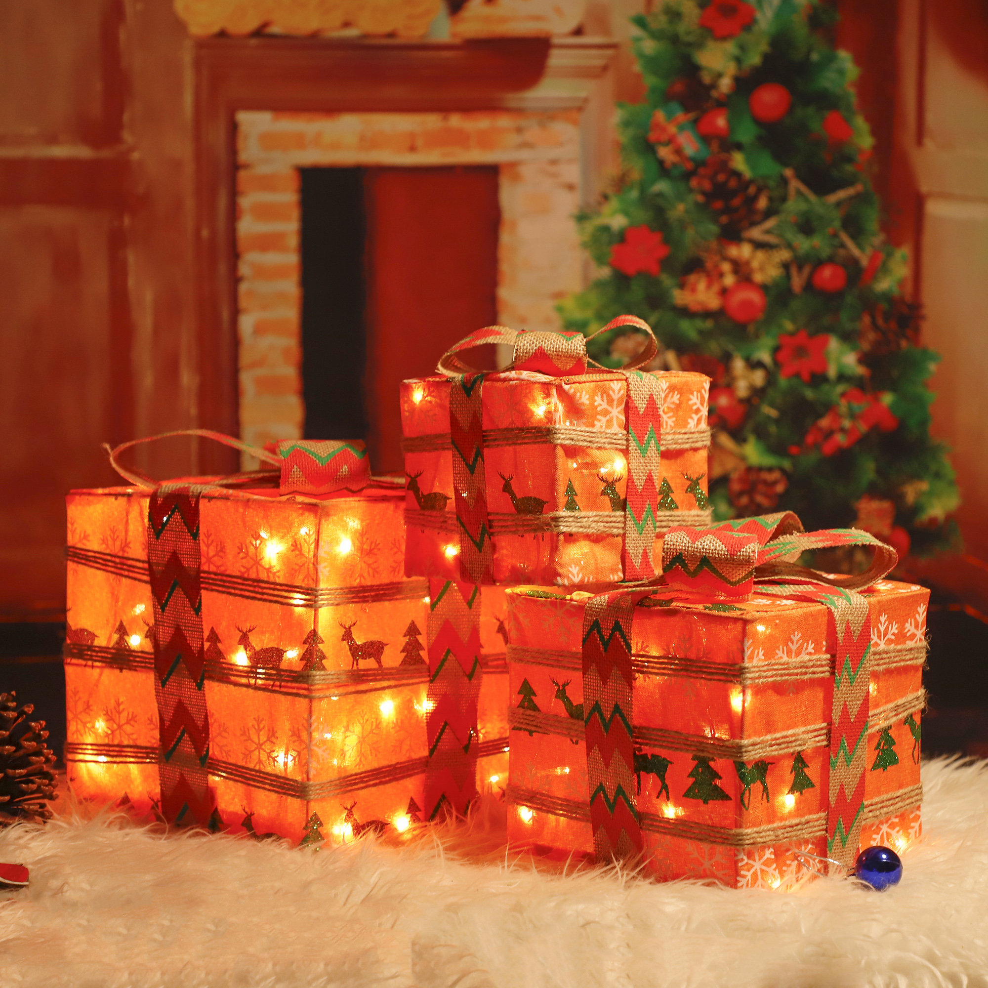 The Holiday Aisle® Jameele 3 Piece Present Lighted Display Set | Wayfair