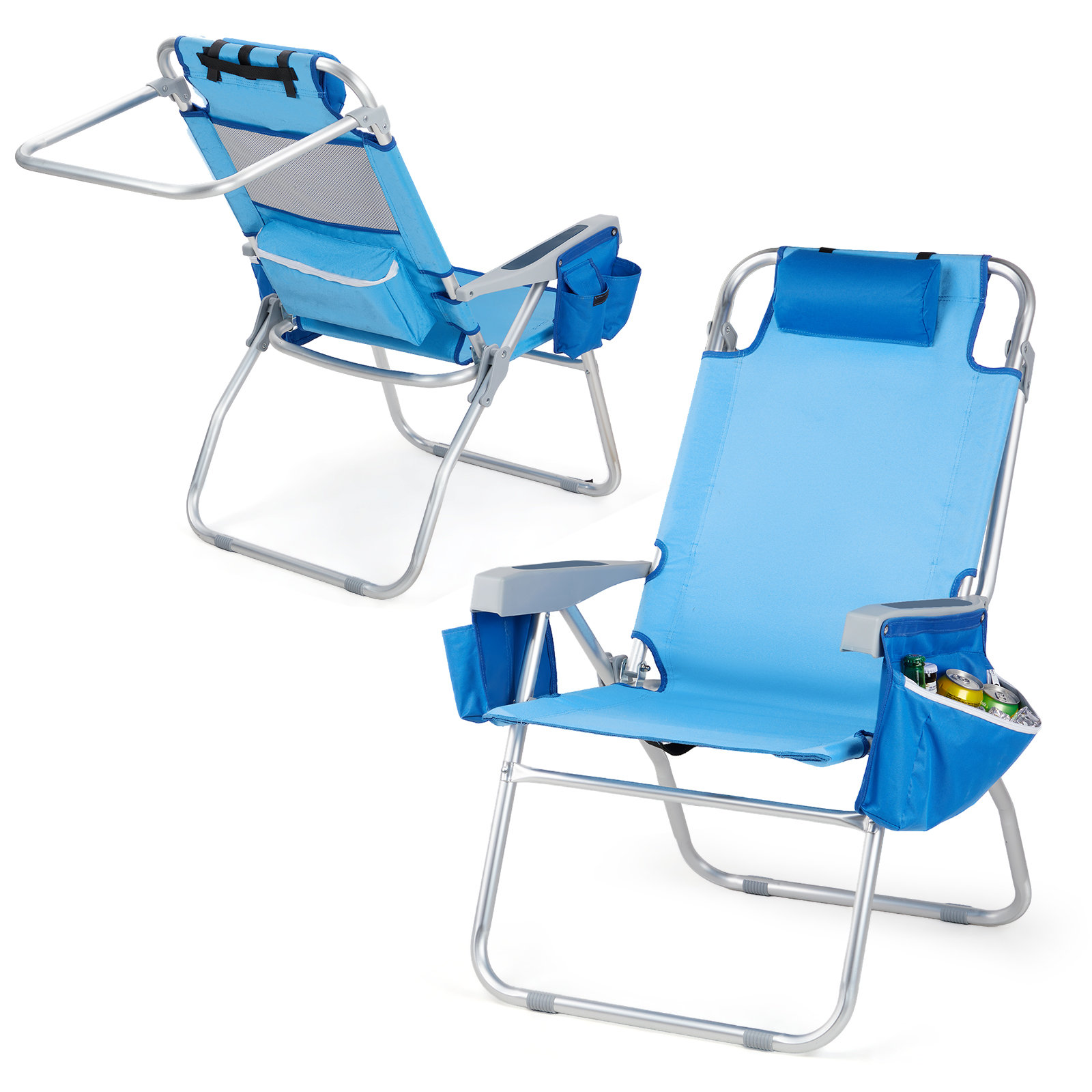 Arlmont & Co. Blue Aluminum Folding Beach Chair(Set Of 2) | Wayfair