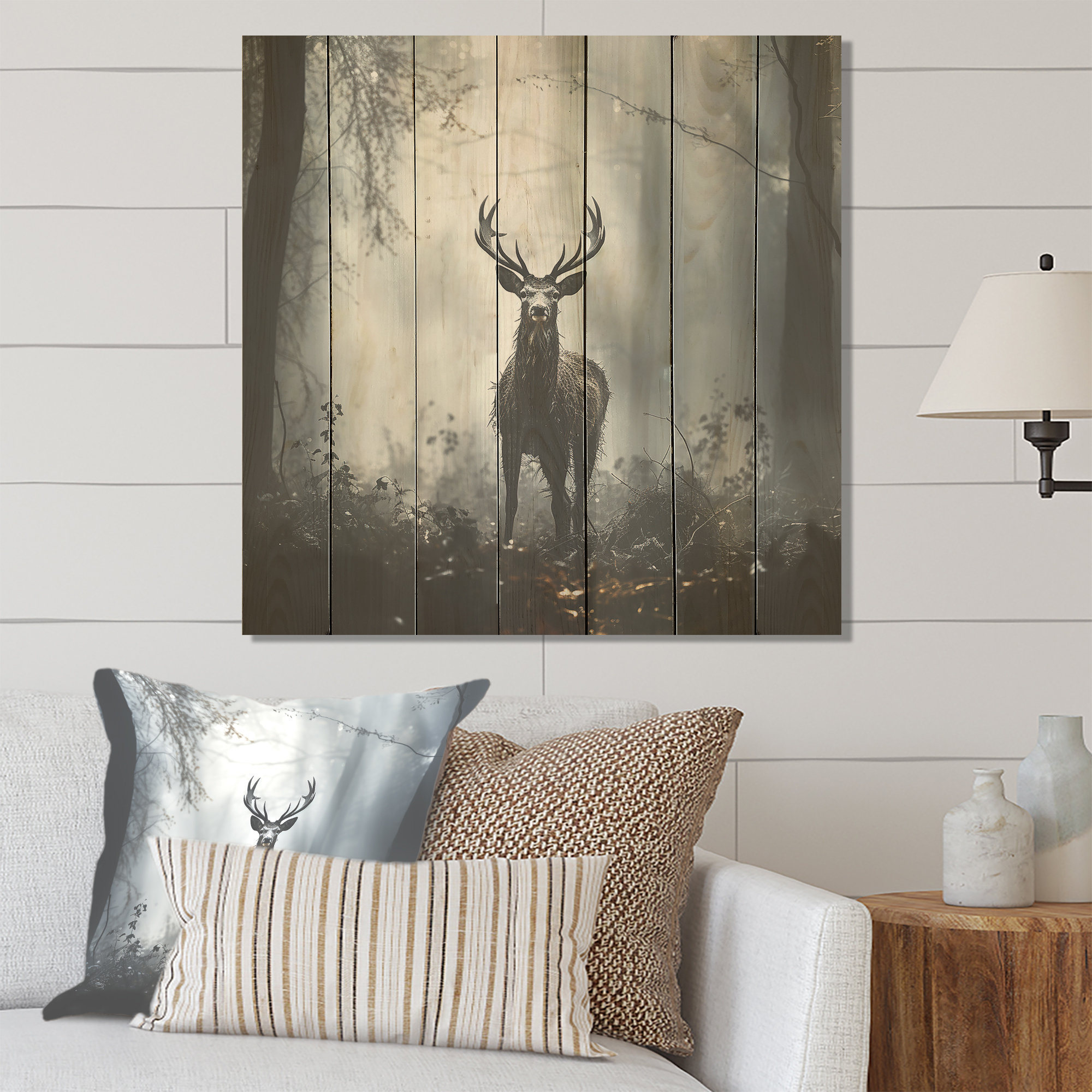 Millwood Pines Grey Deer Portrait In Mystic Forest II - Deer Animal On ...
