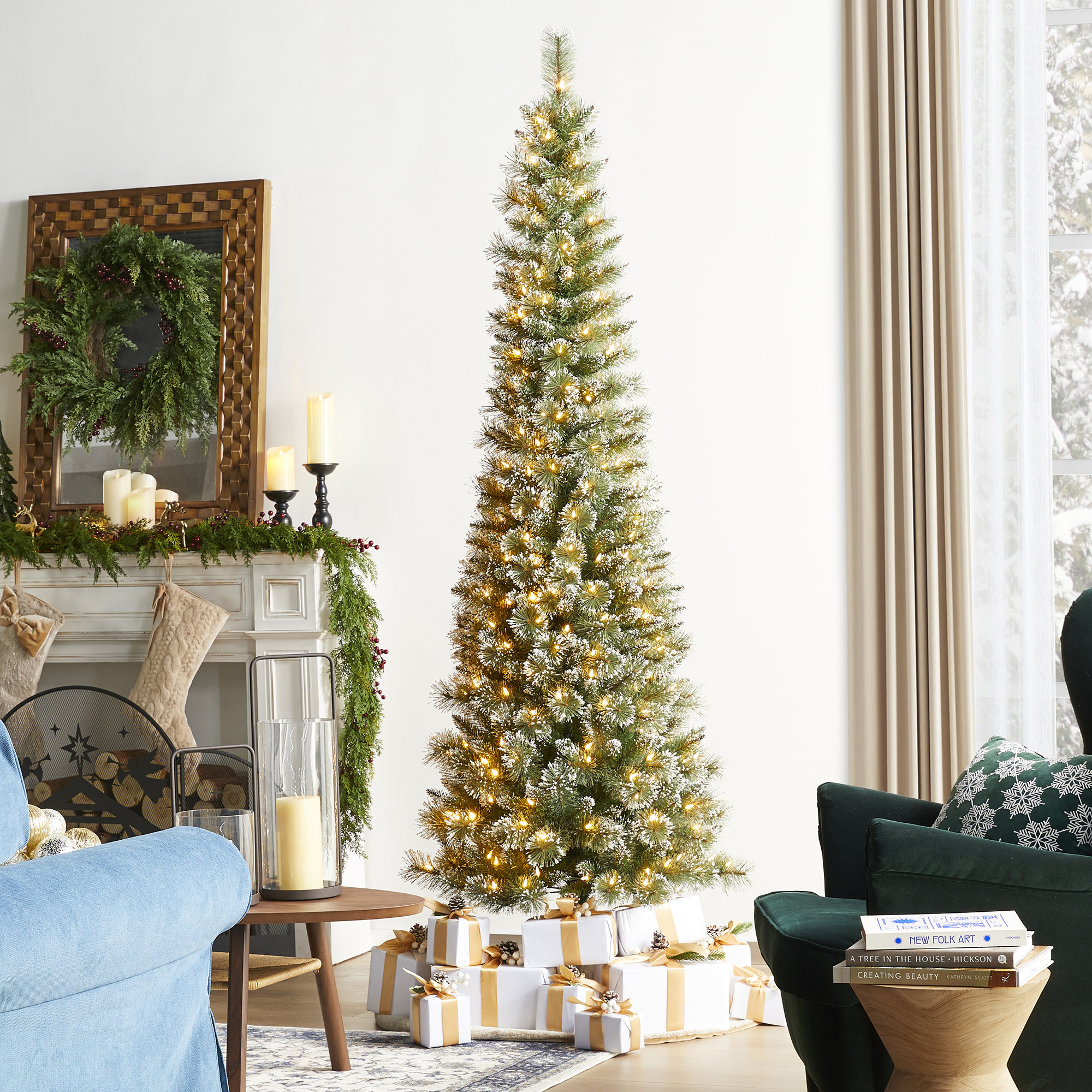 The Holiday Aisle® Leilonie Portland Cashmere Pine- Pre-Lit Flocked ...
