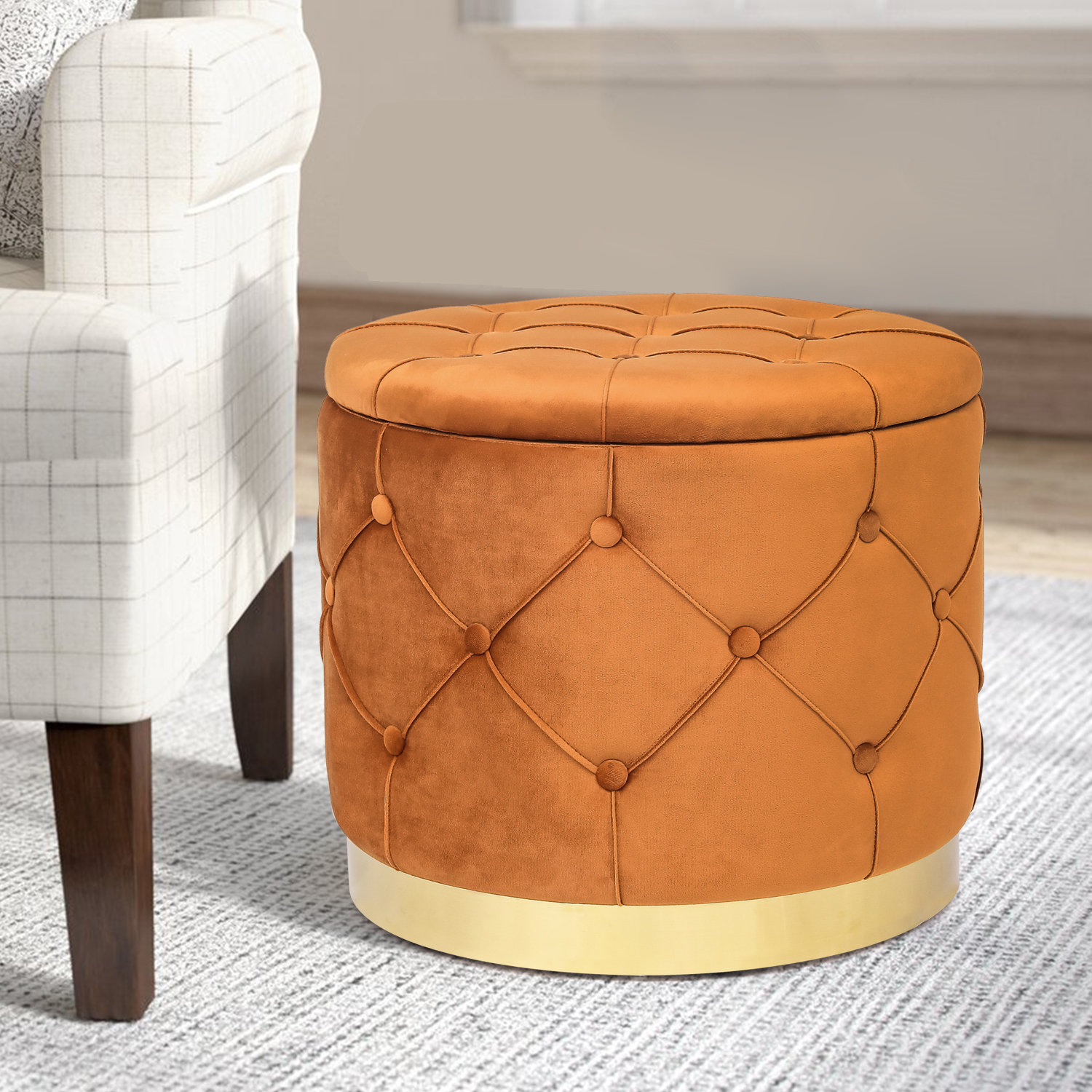 Adeco Trading 18.9" Wide Tufted Round Storage Ottoman & Reviews | Wayfair