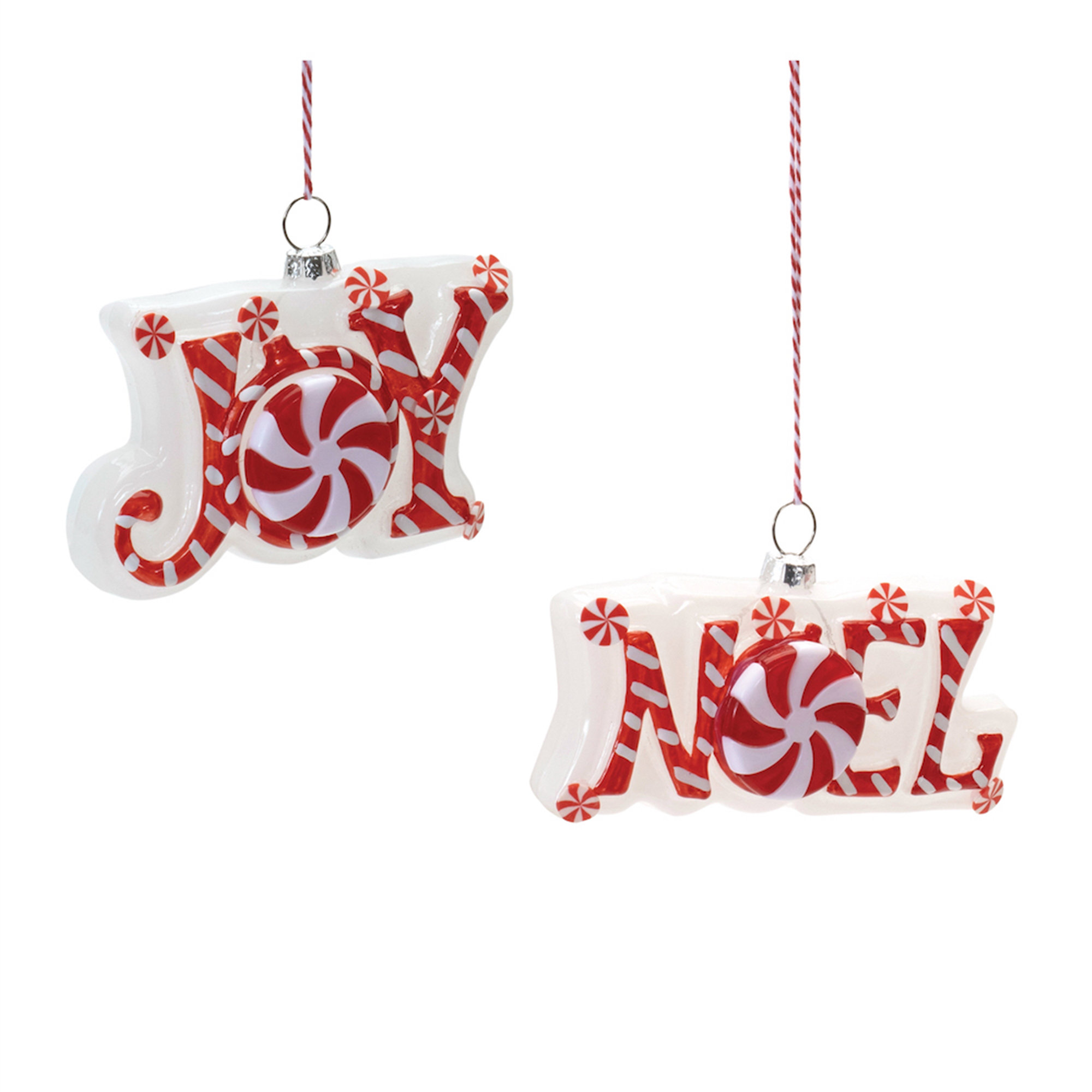 The Holiday Aisle® Glass Peppermint Joy and Noel Ornament (Set of 6 ...