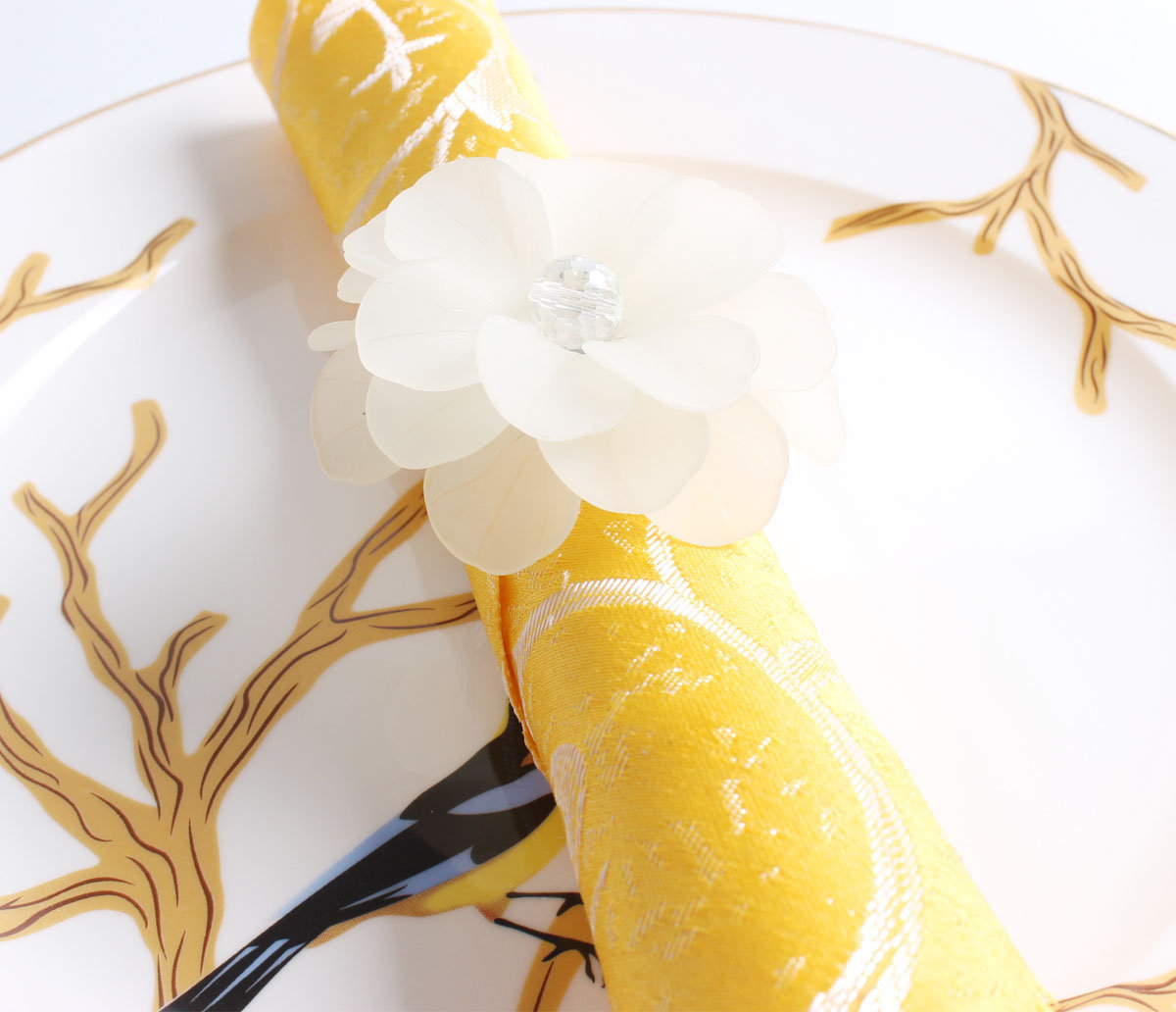 House of Hampton® White Unique Translucent Petals Acrylic Flower Napkin ...