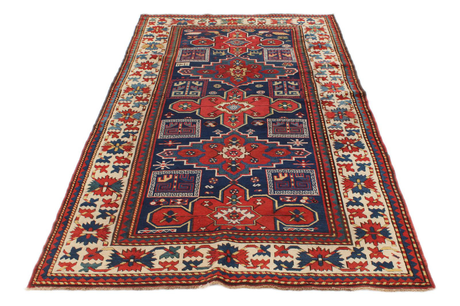 Home and Rugs 4x9 Navy and Ivory Kazak Tribal Rug | Wayfair