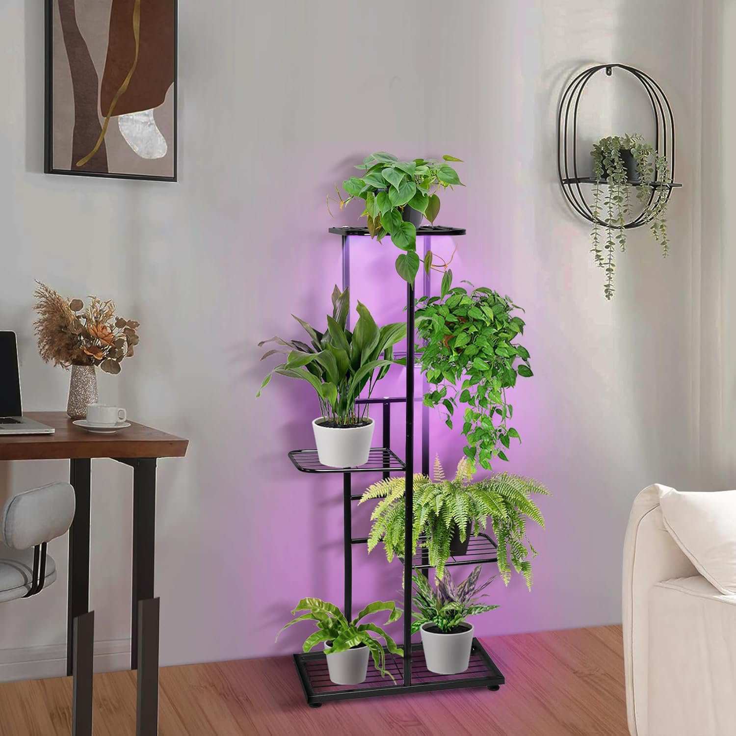 Wrought Studio™ Plant Stand Indoor with Grow Lights, Metal 5 Tiered 6 ...