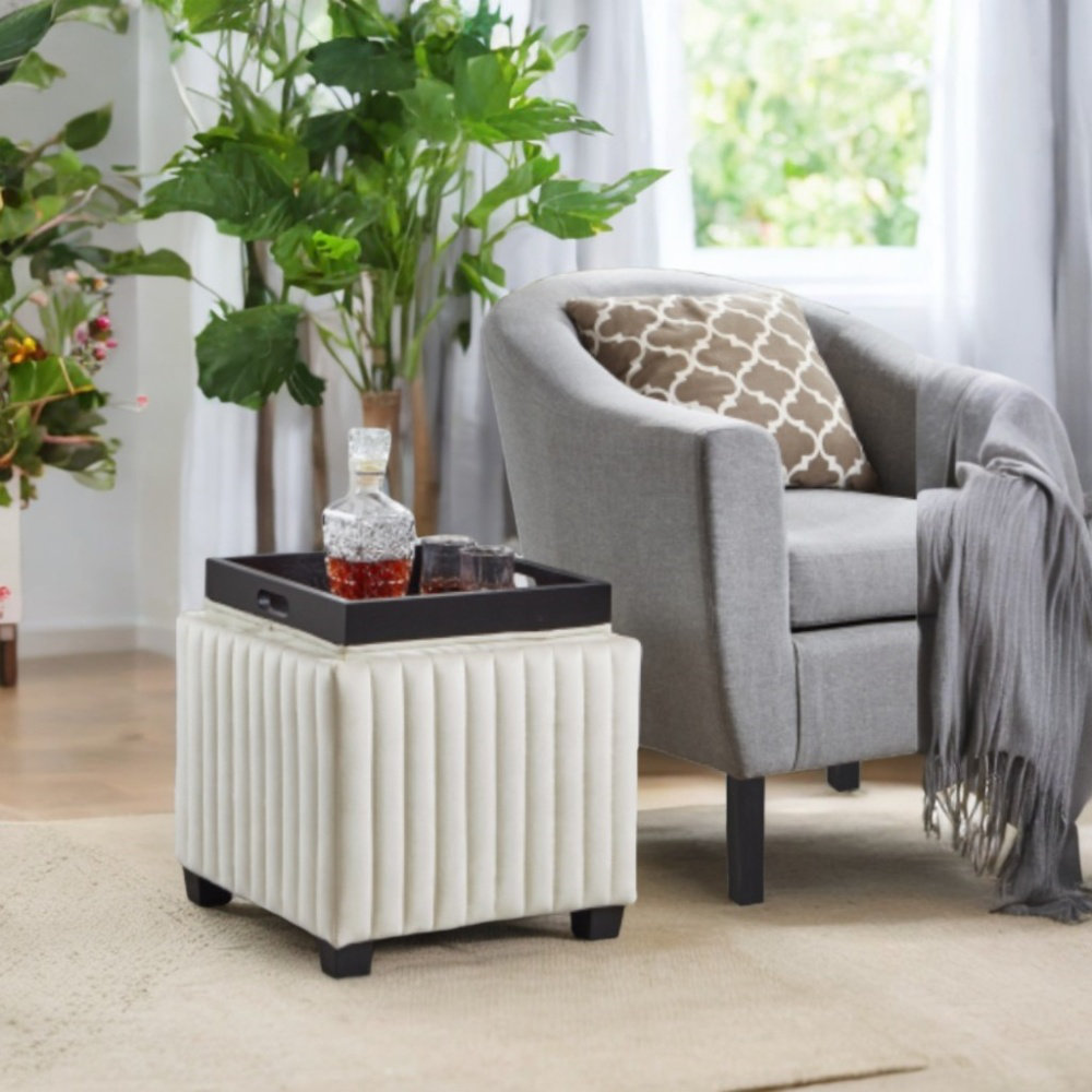 Everly Quinn 1pc, Modern Square Cube Storage Footstool, Storage Bench ...