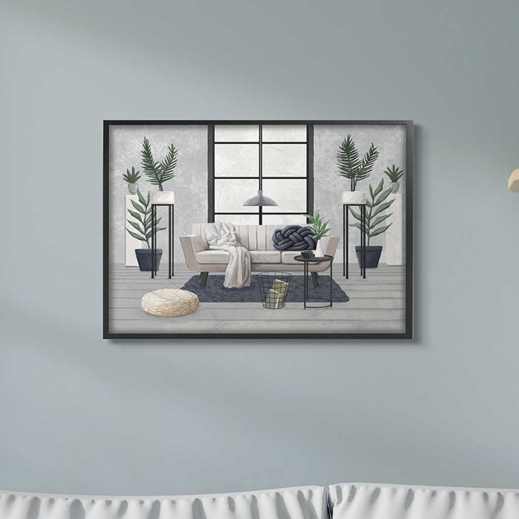 Ebern Designs " Modern Living Room Interior Design Blue Grey Painting ...